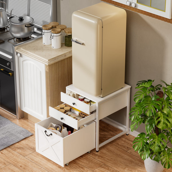 Gracie Oaks Farmhouse Mini Fridge Stand With Storage, Heavy Duty Fridge ...