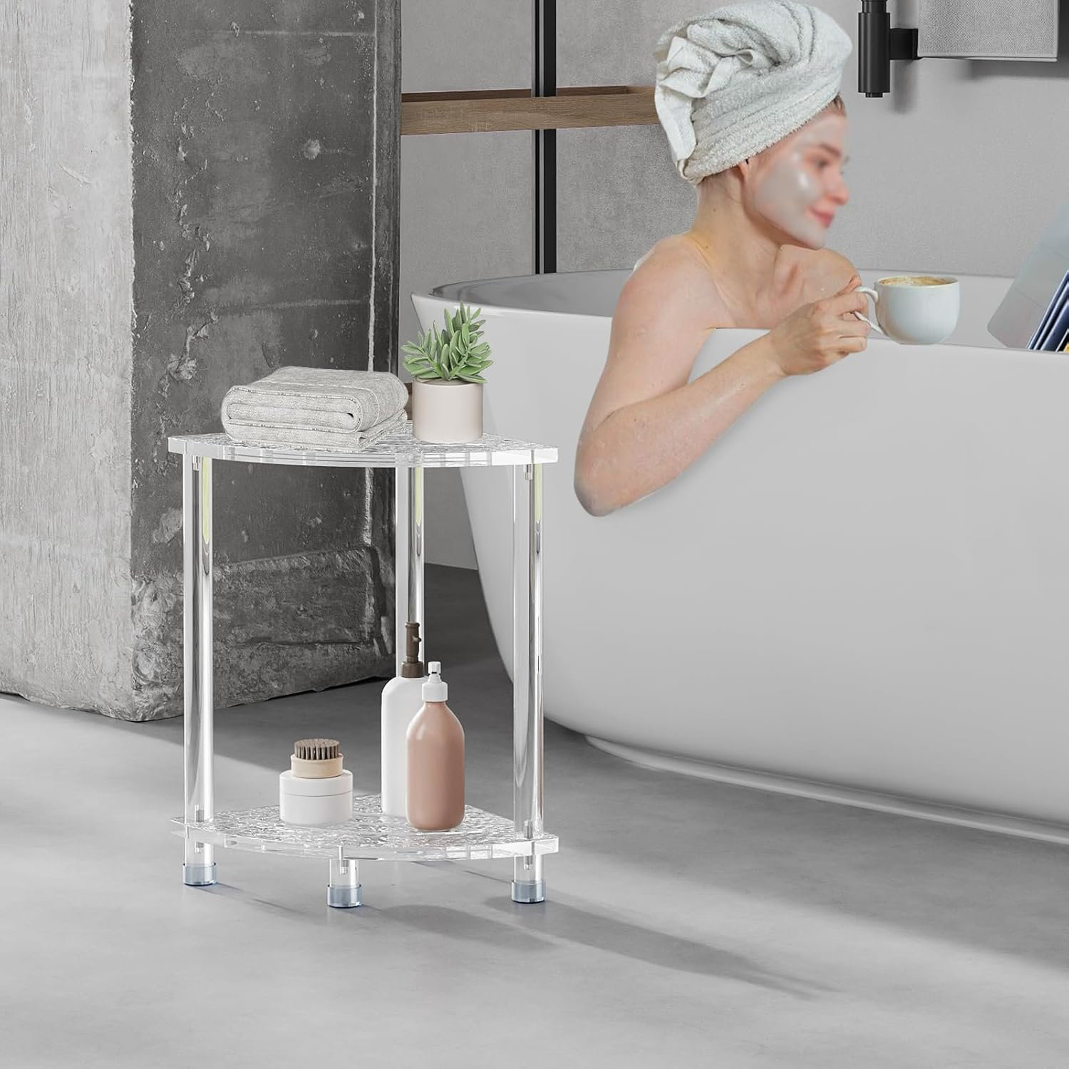 Orren Ellis Acrylic Corner Shower Stool - Clear Textured Shower Bench ...