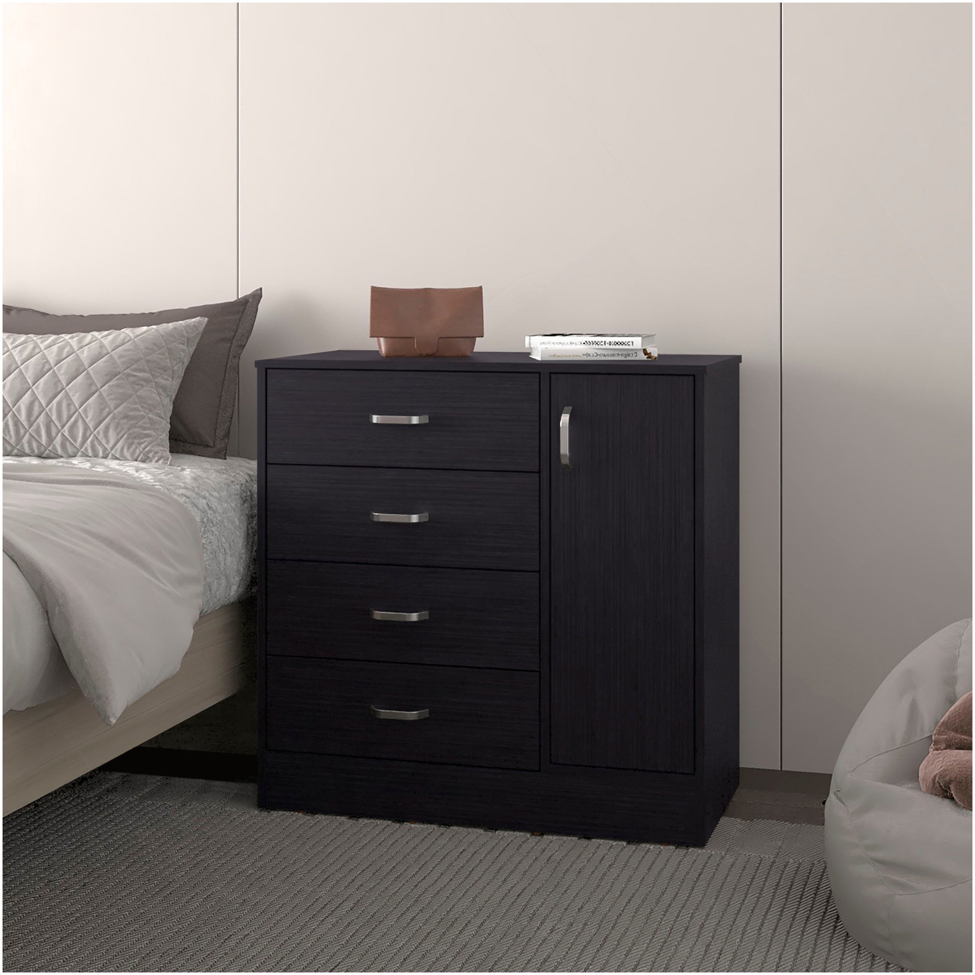 Mercer41 Turkey 4-Drawer Dresser With Side Cabinet, Freestanding ...