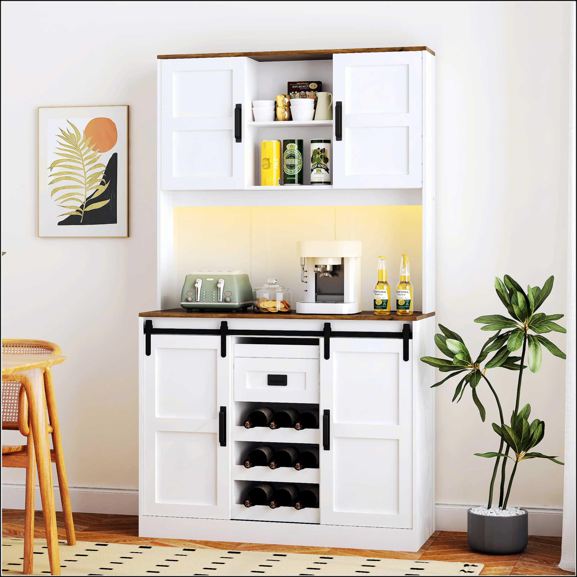 Gracie Oaks Farmhouse Bar Cabinet With Sliding Barn Door | Wayfair