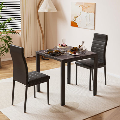 17 Stories 3-Piece Round Dining Table Set, Industrial Style Small ...