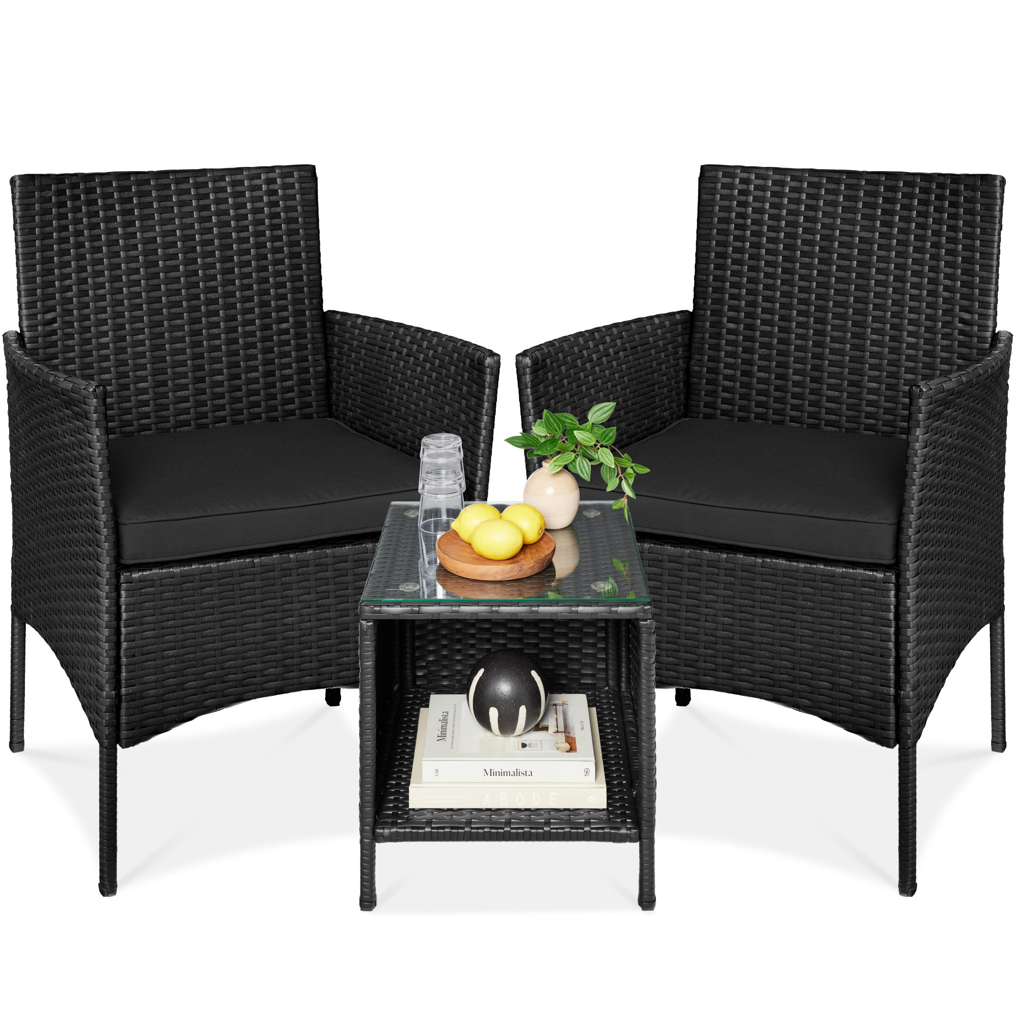 Winston Porter 3-Piece Outdoor Wicker Conversation Patio Bistro Set, W ...