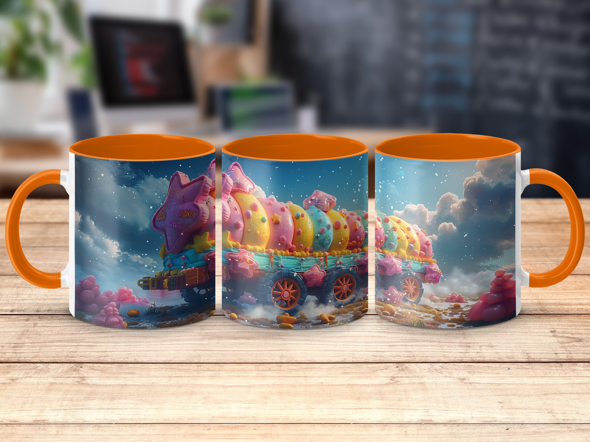 East Urban Home Set of 4 3D Design 11oz Accent Mugs – Ceramic Coffee ...