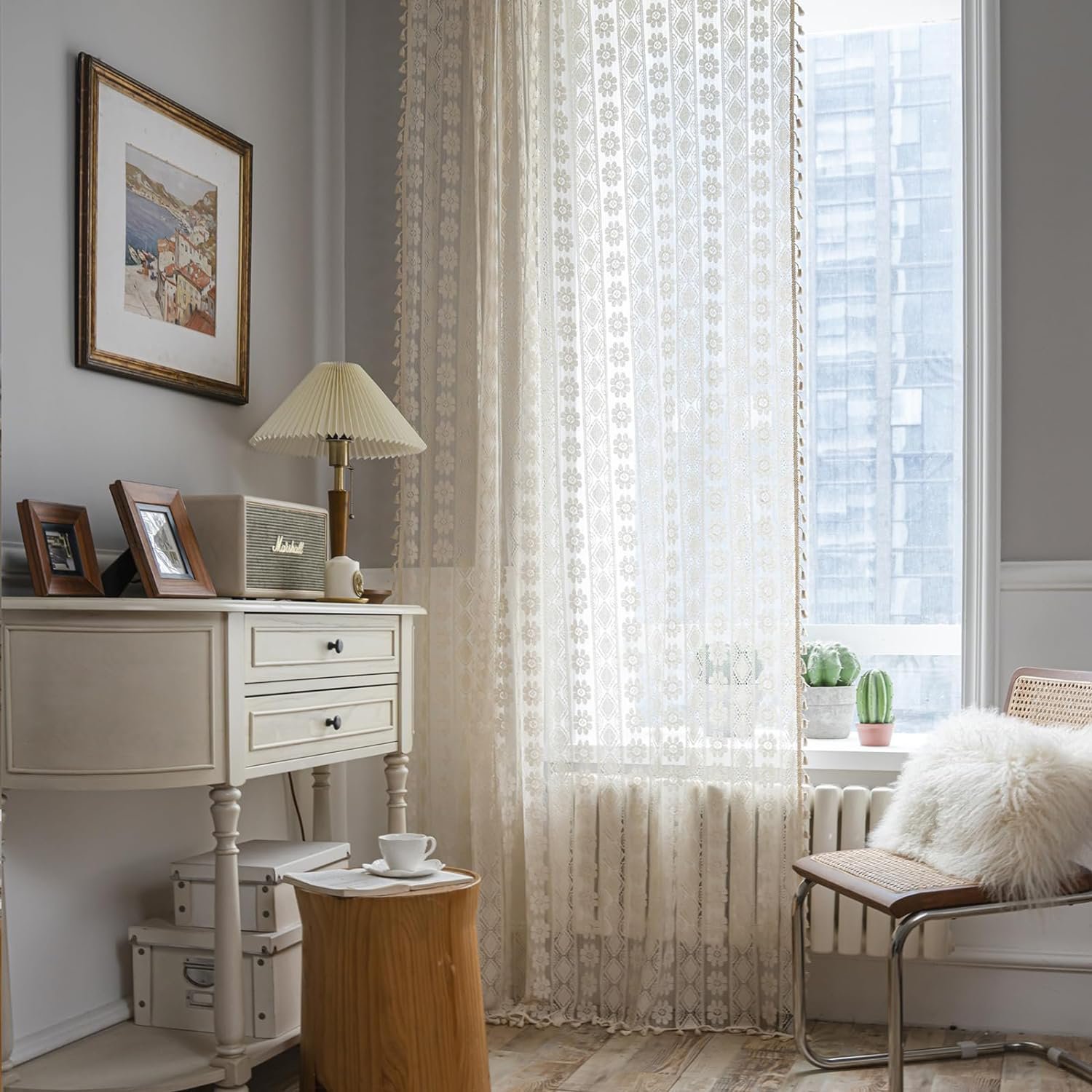 Bungalow Rose Rosselin 2pcs Curtains Transparent Flower Embroidery ...