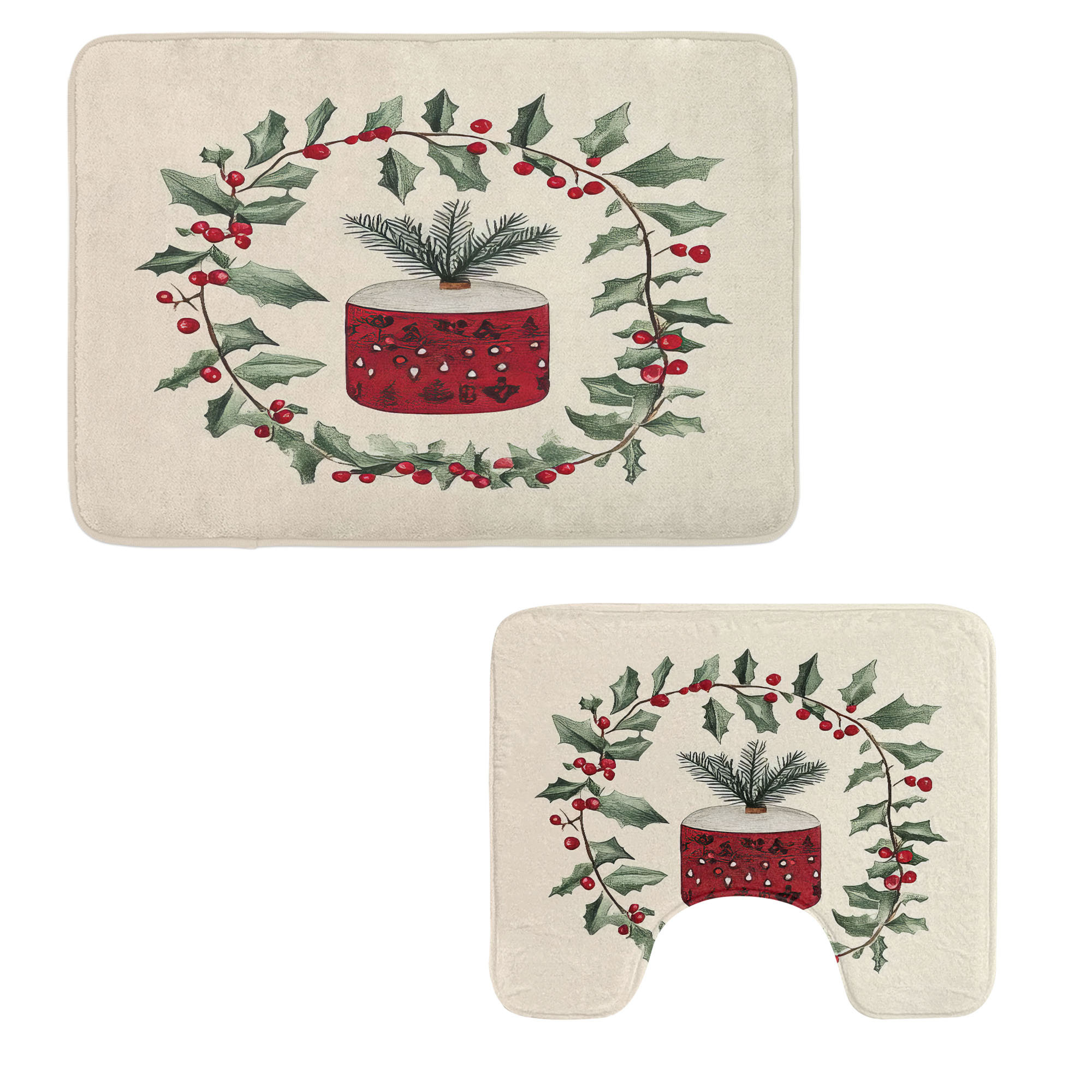 The Holiday Aisle® Christmas Bathroom Rug Set 2 Pieces Rectangle ...