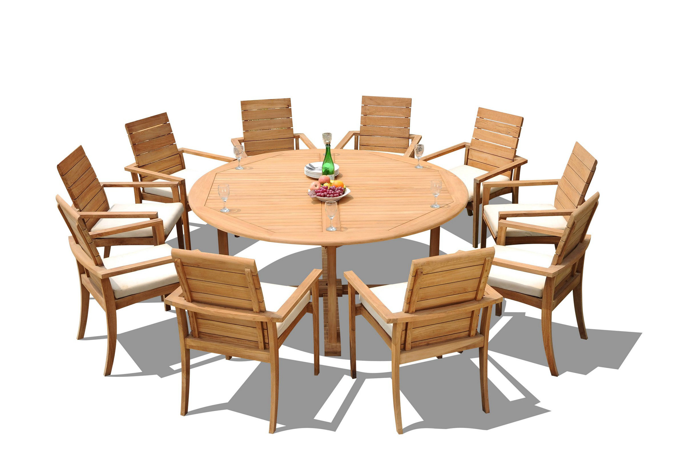 Teak Smith Grade-A Teak Dining Set: 72" Round Table And 10 Algrave ...