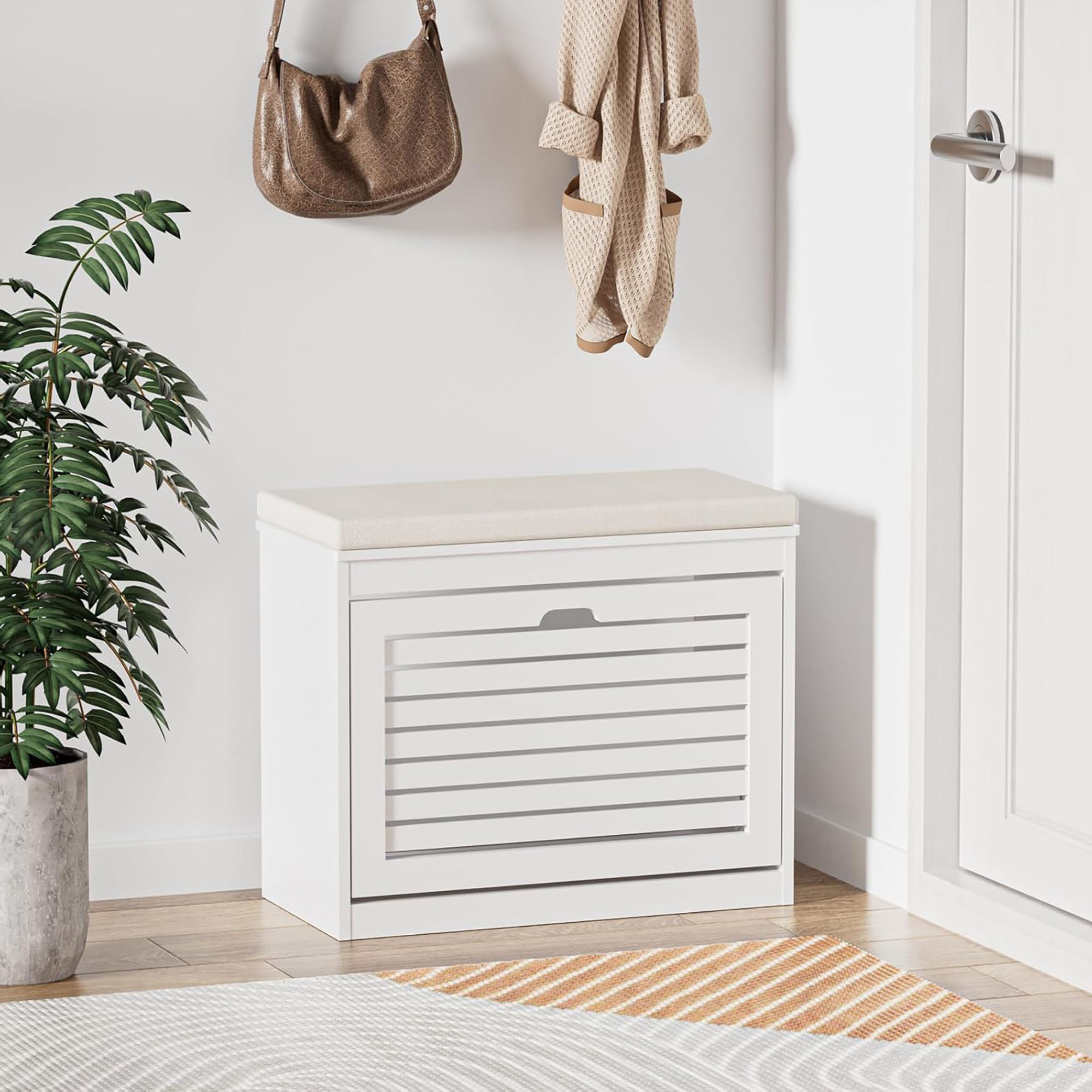 Hokku Designs Shoe Storage Bench With Flip Drawer And Seat Cushion ...