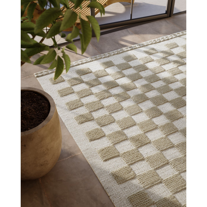 AllModern Azle Checkered Handmade Flatweave Wool Area Rug in Beige/Tan ...