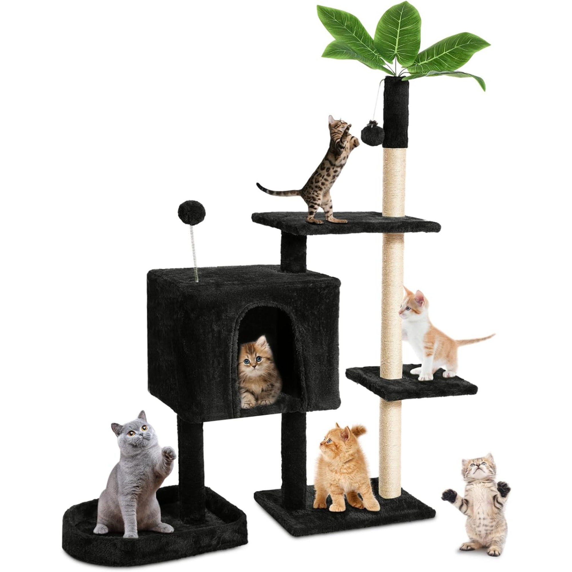 ToccoLeggero 52" Cat Tree Cat Tower For Indoor Cats With Green Leaves ...
