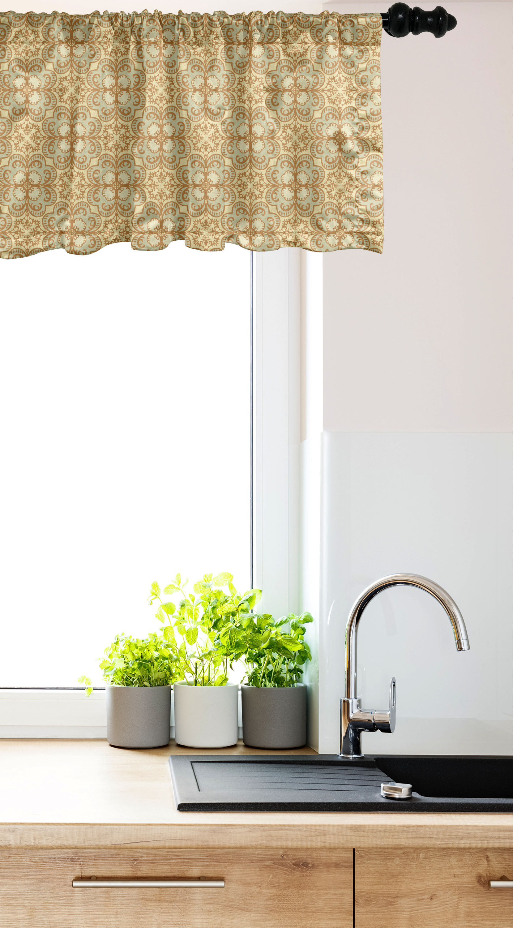 Ambesonne Beige Valance Pack of 2 Damask Vintage Bohemian Cream Beige ...