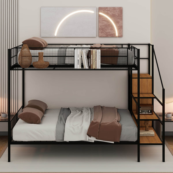 Mason & Marbles Beare Twin Over Full Metal Bunk Bed With Wire Shelving ...
