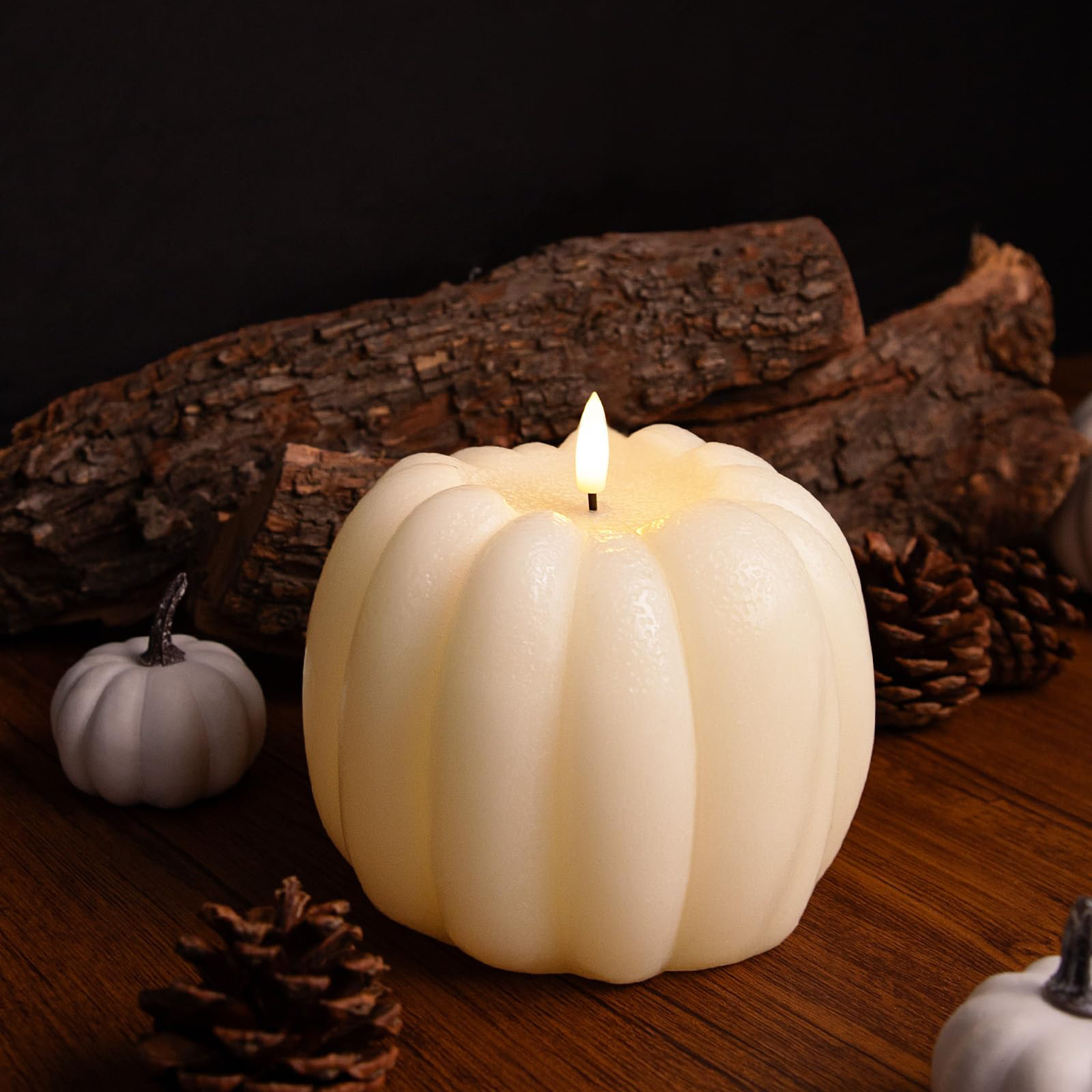 ZAALBA Fall Home Decor - Flickering Flameless Wax Pumpkin LED Candle ...
