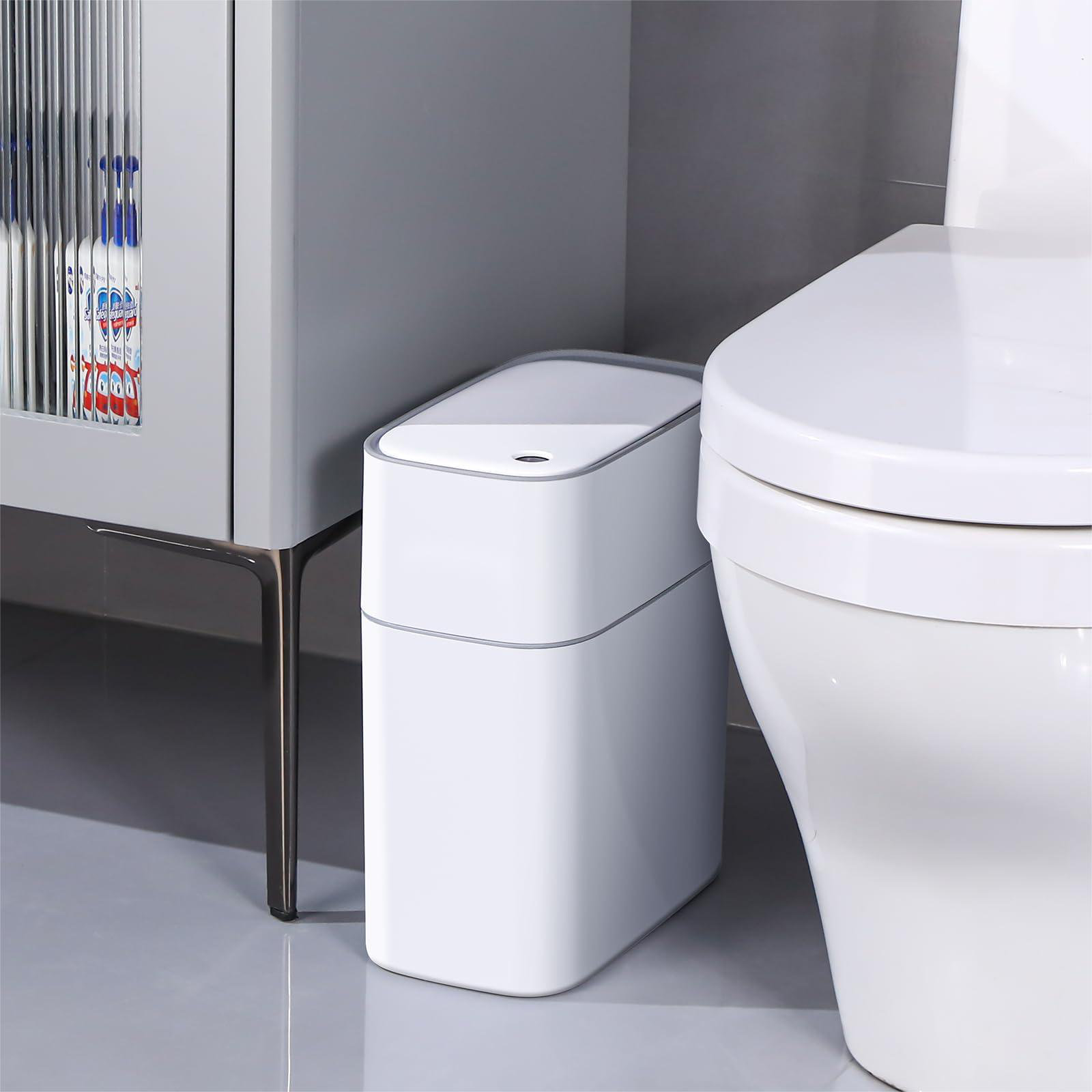 FEIYAN Small Bathroom Trash Cans With Lids,3.8 Gallon Slim White ...