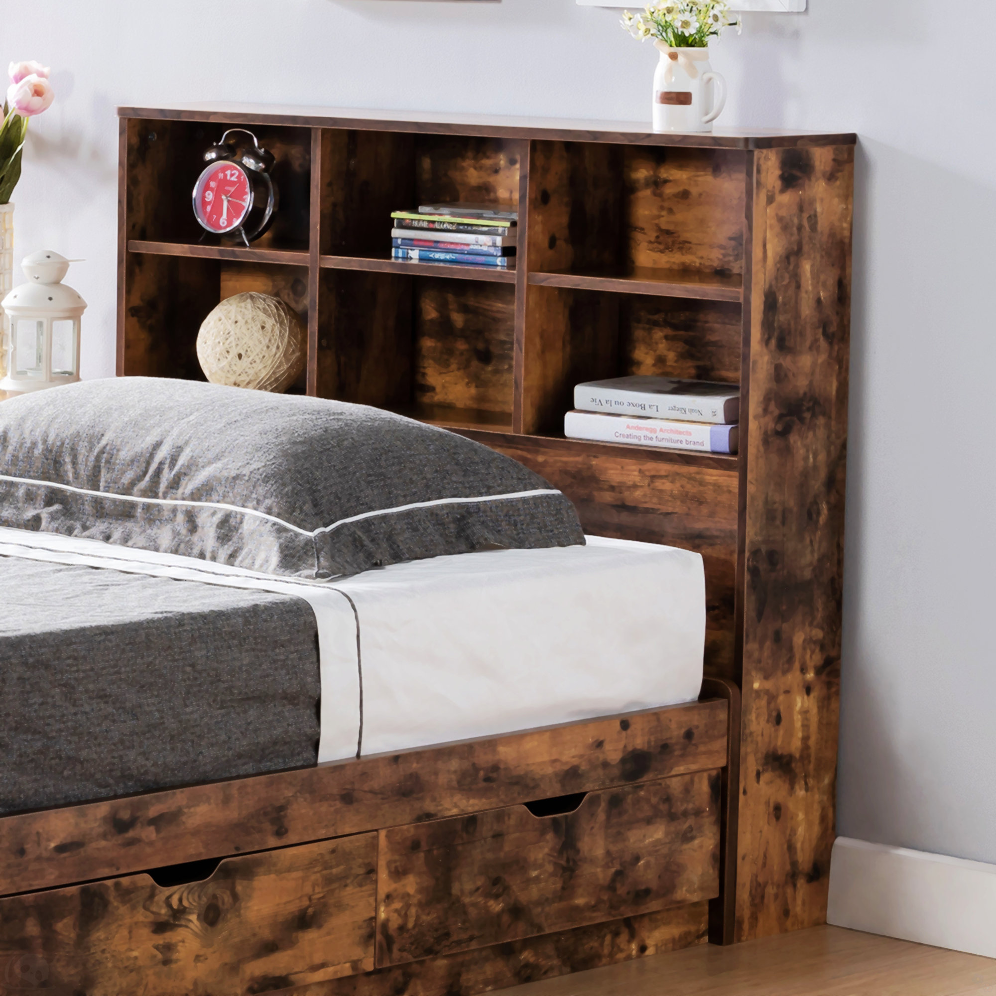 Millwood Pines Twin Bookcase Headboard Six Shelves Top With Rounded ...