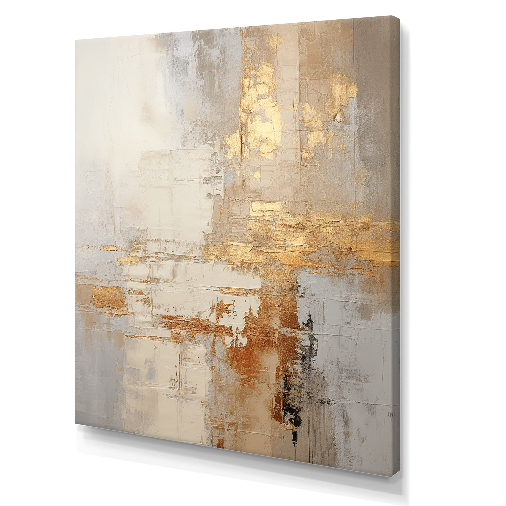 Design Art gold and white abstract split - Abstract Shapes Canvas Print ...