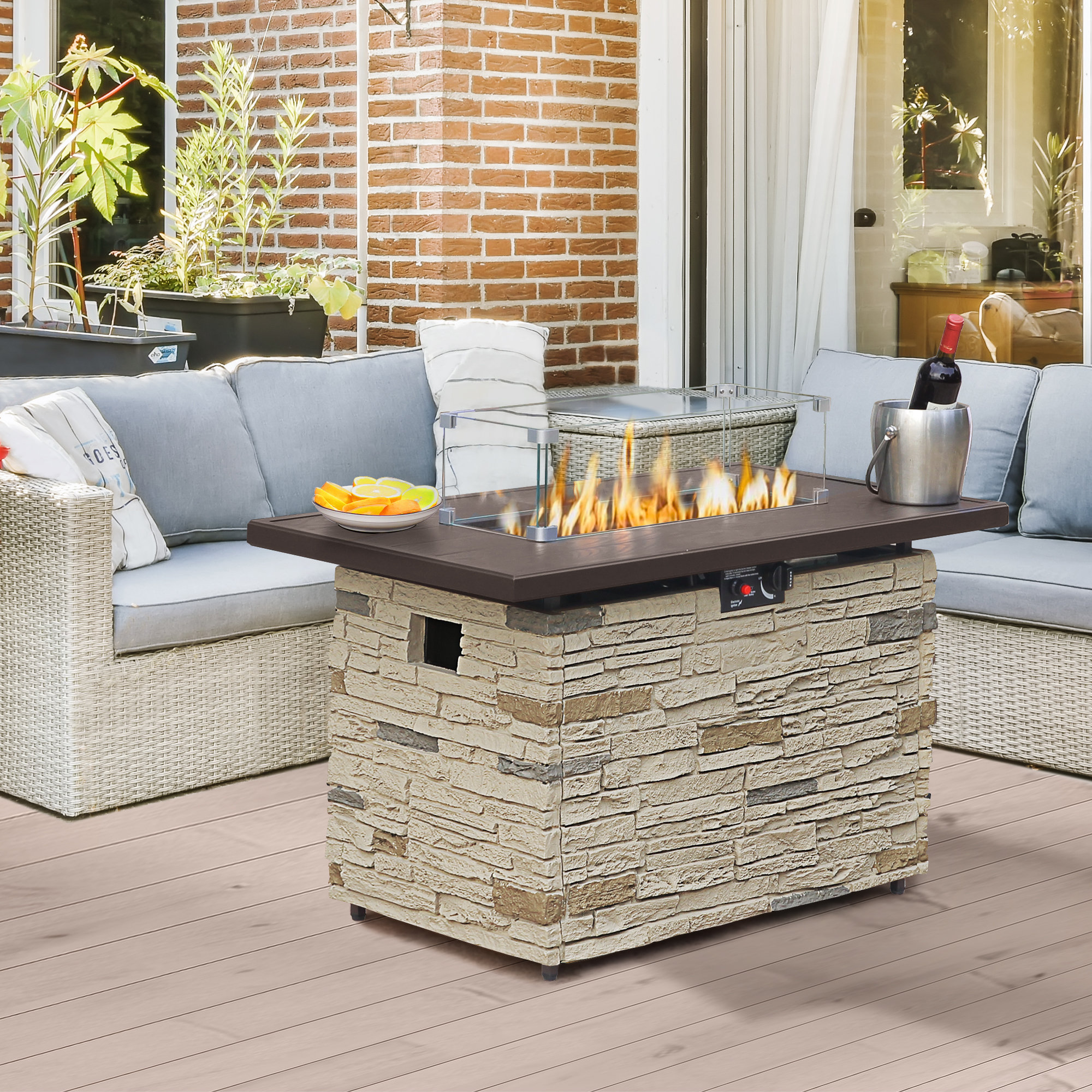 Loon Peak® 43 Inch Propane Gas Fire Pit Table, Outdoor 5,000 BTU ...