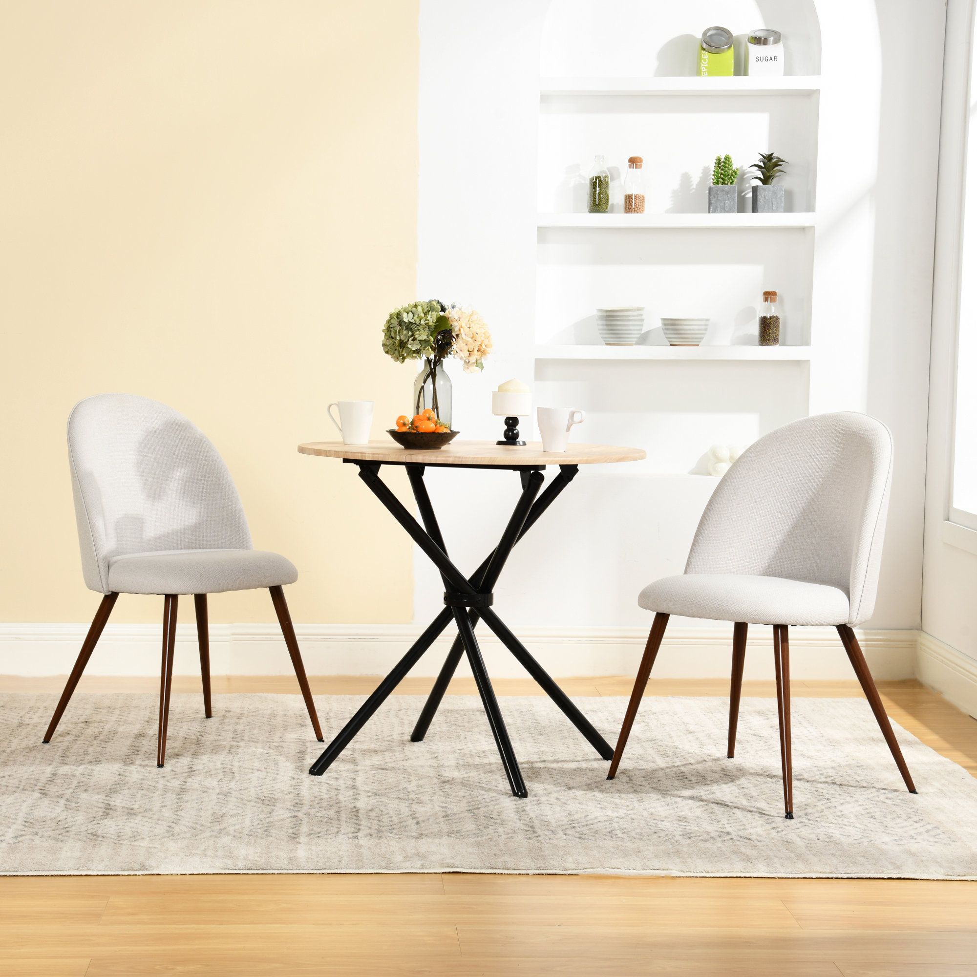 17 Stories Maycel 3-Pieces Dining Table Set Round Table Top Upholstered ...