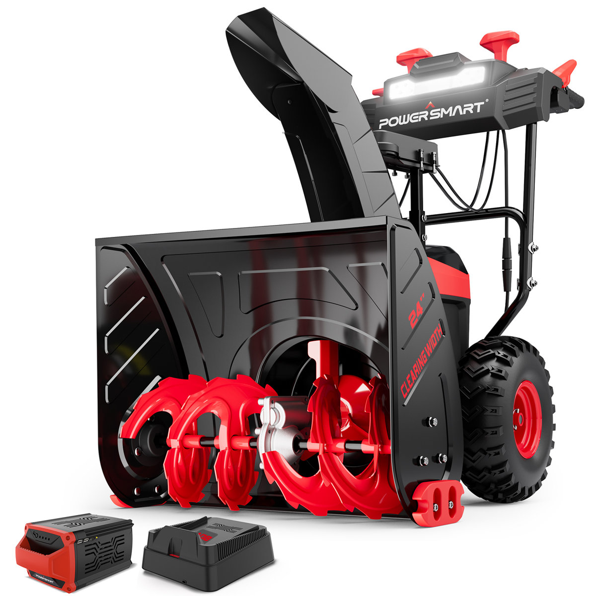 Powersmart 80V 24-Inch Cordless Two Stage Snow Blower, Brushless Motor ...