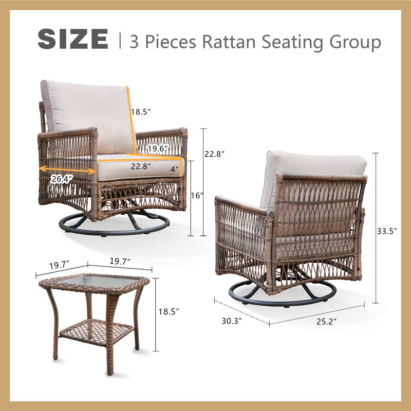 Bay Isle Home™ Vivek 3 Piece Rattan Seating Group with Cushions | Wayfair