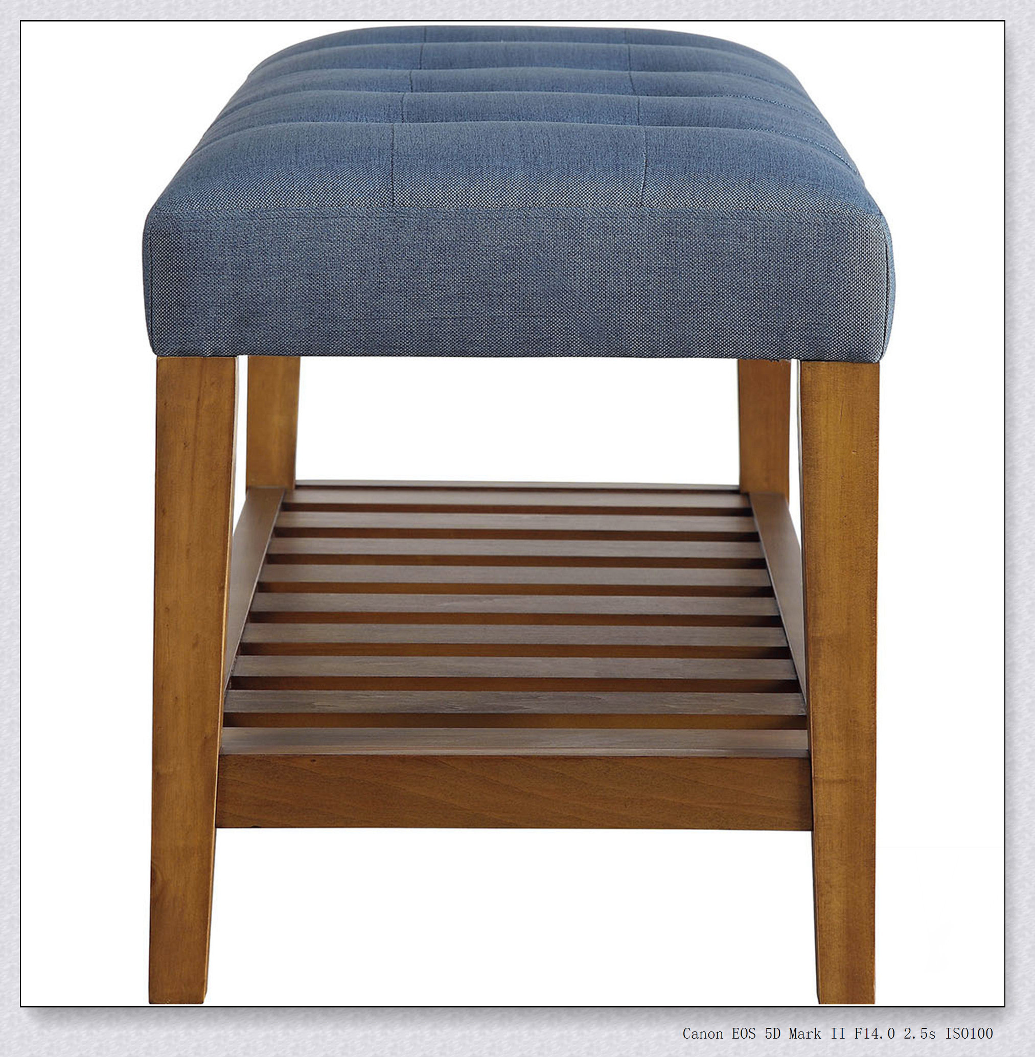Latitude Run® Light Blue and Oak Tufted Padded Seat Bench | Wayfair