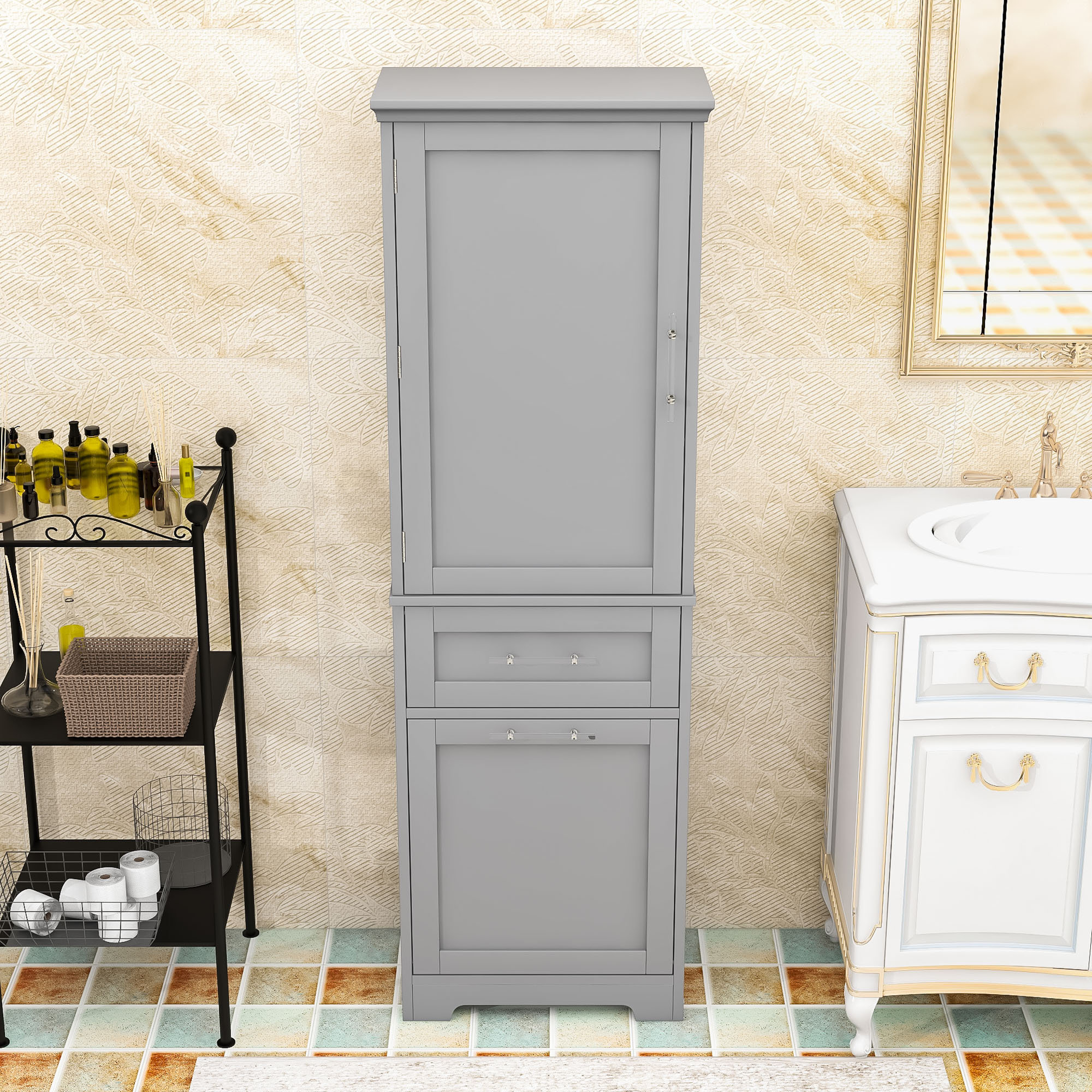 Lark Manor™ Hodapp Tall Bathroom Cabinet with 2 Acrylic Handles Drawers ...