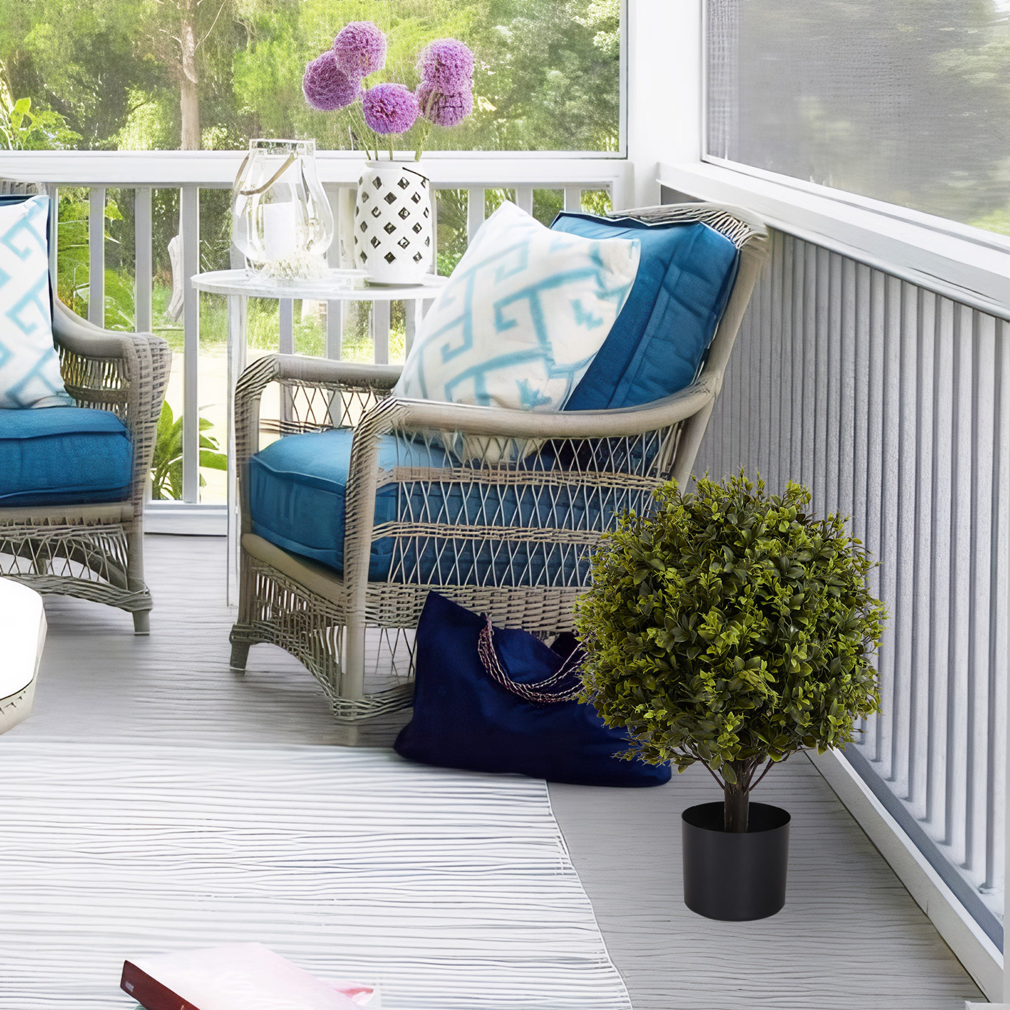 Primrue UV-Resistant Ball Topiary Tree Set for Indoor and Outdoor Decor ...