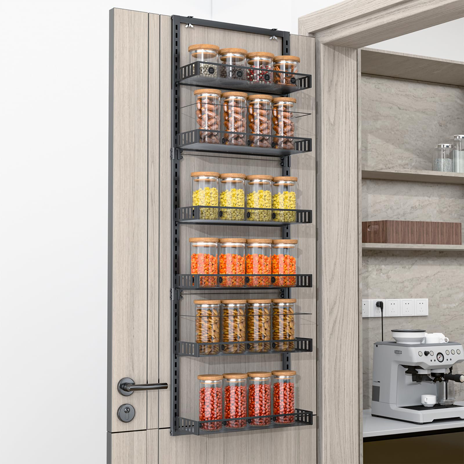 Mint Pantry® Wall Mounted Spice Rack Over The Door Pantry Organizer 6 ...