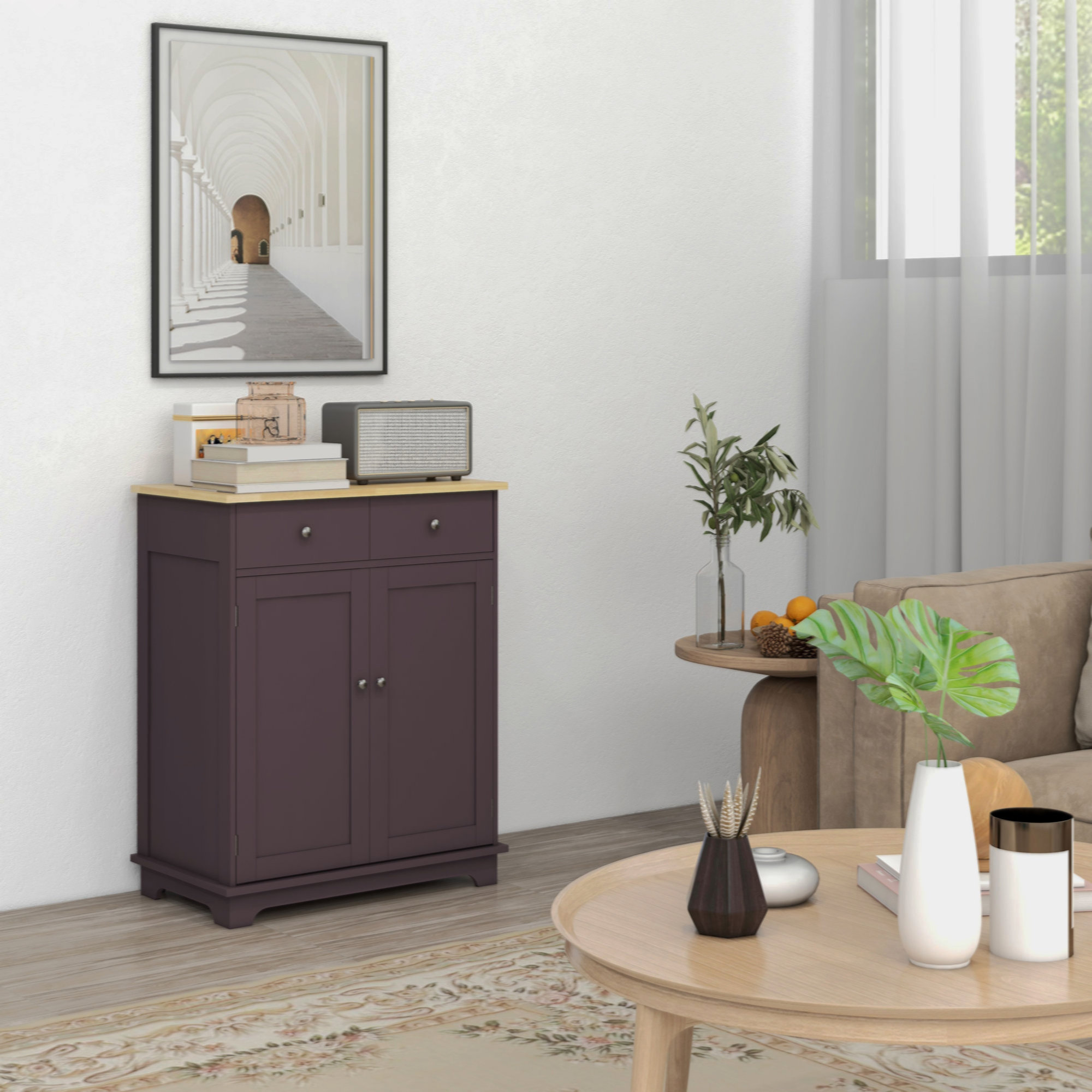 Winston Porter Sideboard With Solid Wood Countertop, Modern Kitchen ...