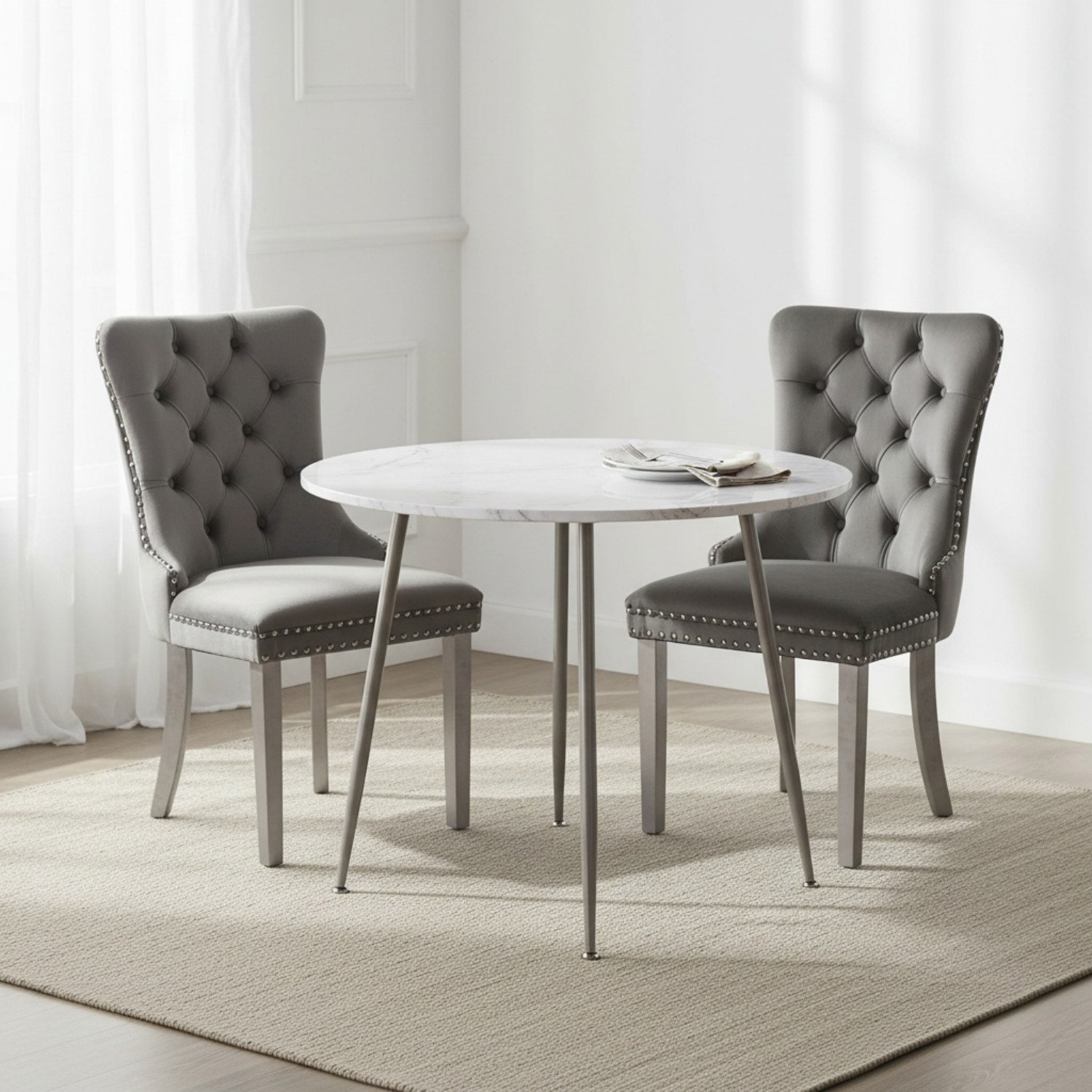 Ophelia & Co. Velvet Upholstered Tufted Dining Chairs with Stainless ...