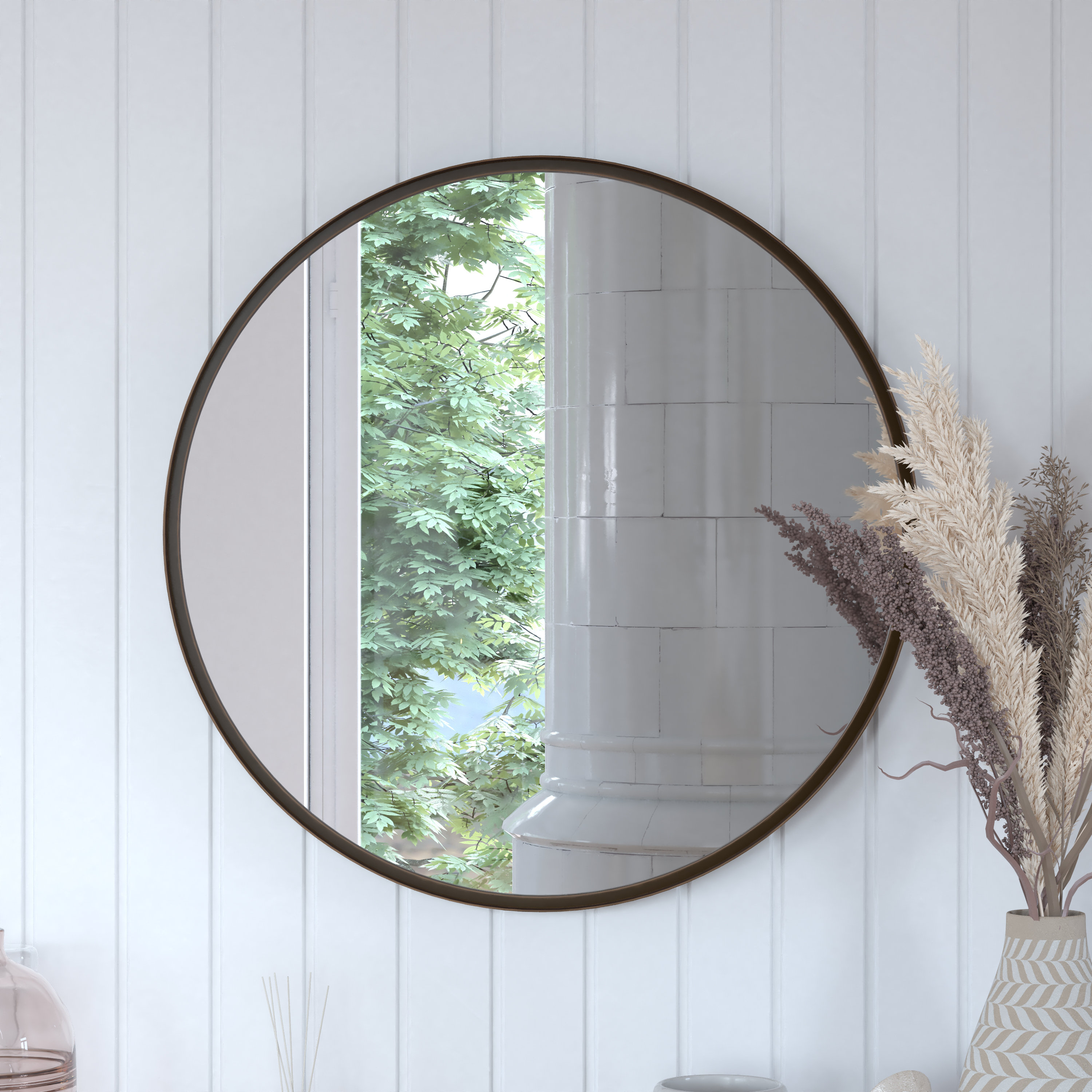 Latitude Run® Nafni Wall Mount Shatterproof Round Accent Mirror with ...