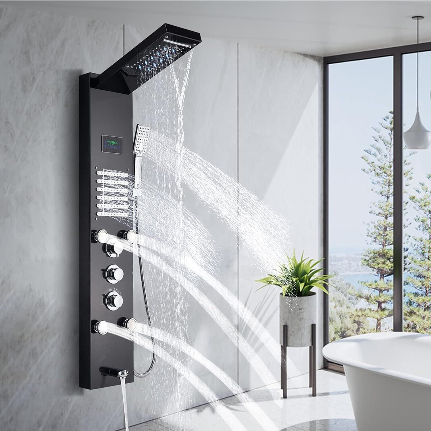 Nabiyy Shower Panel Tower System Rain & Waterfall LED Knob with Hand ...
