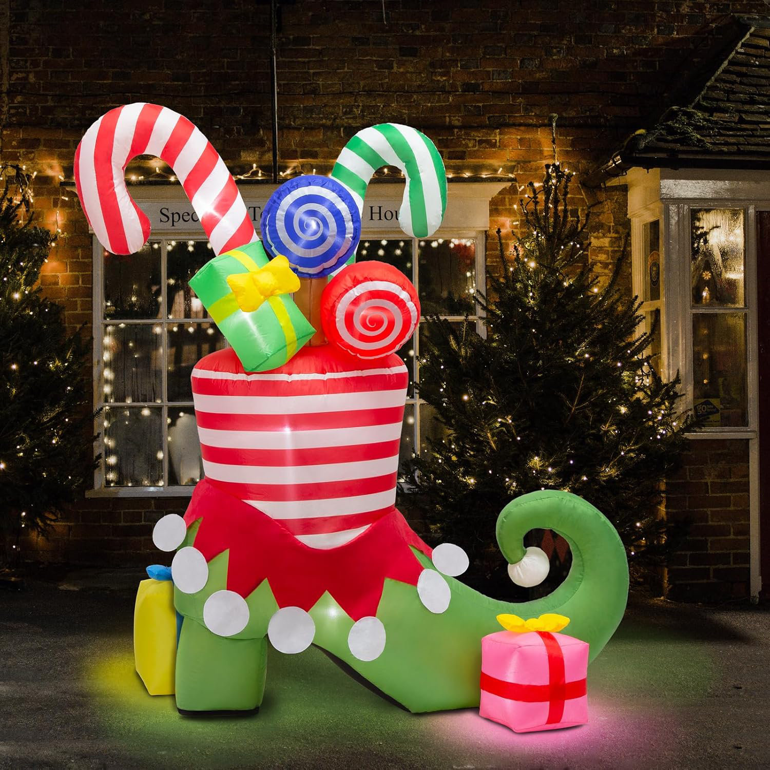 The Holiday Aisle® 6 FT Merry Christmas Blow Up Inflatable Decorations, Green Boot Overflowing ...