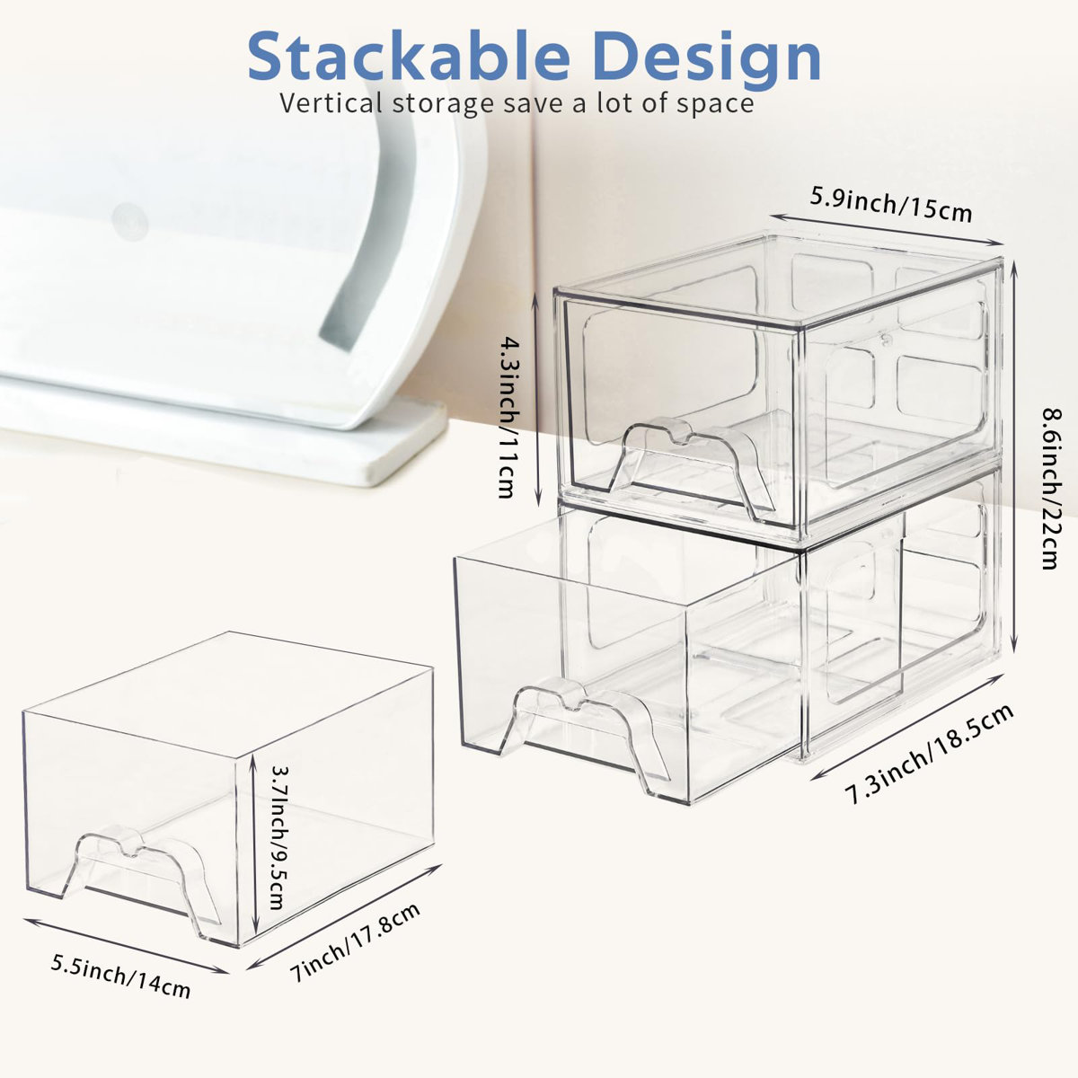 Rebrilliant Storage Drawers, Stackable, Acrylic Bathroom Makeup ...