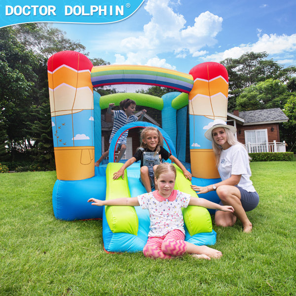 Doctor Dolphin 8.8'x6.5'x5.5' Inflatable Bounce House Rainbow Bouncer ...