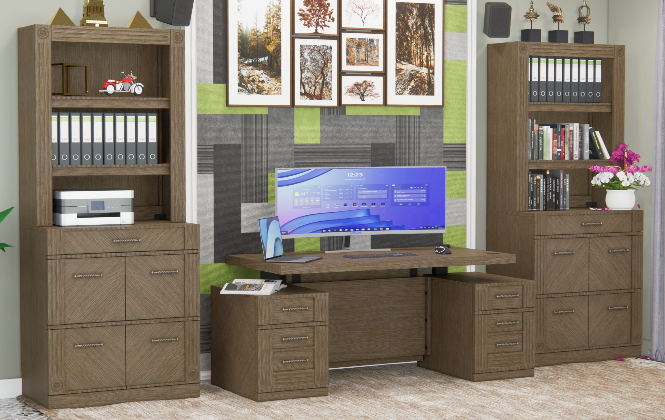 Hokku Designs Junus Sit-Stand Storage Desk with Two File Drawer ...