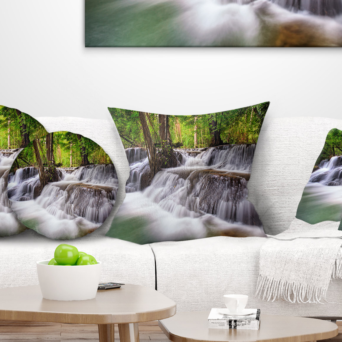 Design Art Waterfall Huai Mae Kamin - Landscape Printed Pillow | Wayfair