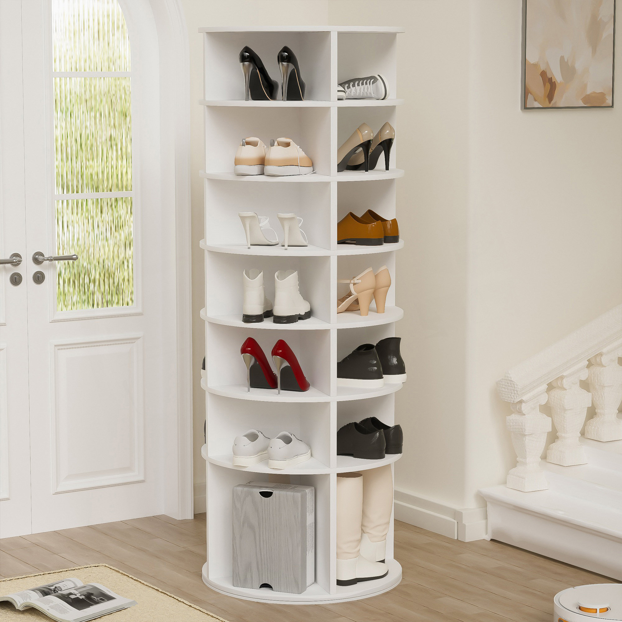 Ivy Bronx Rotating Shoe Rack Tower, 7-Tier Spinning Shoe Rack, Free ...