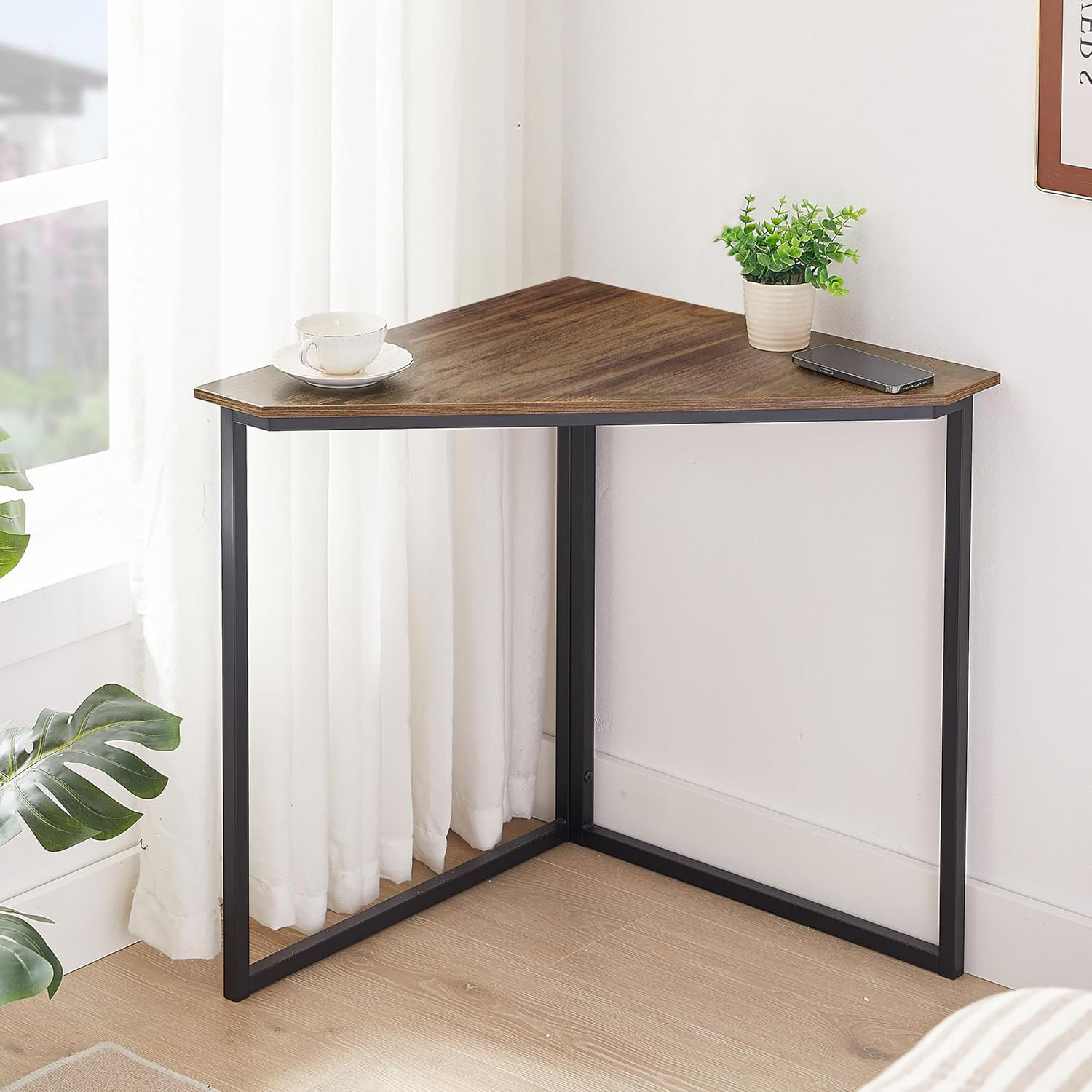 17 Stories Retro Brown Corner Desk With Steel Frame And Shelves For ...