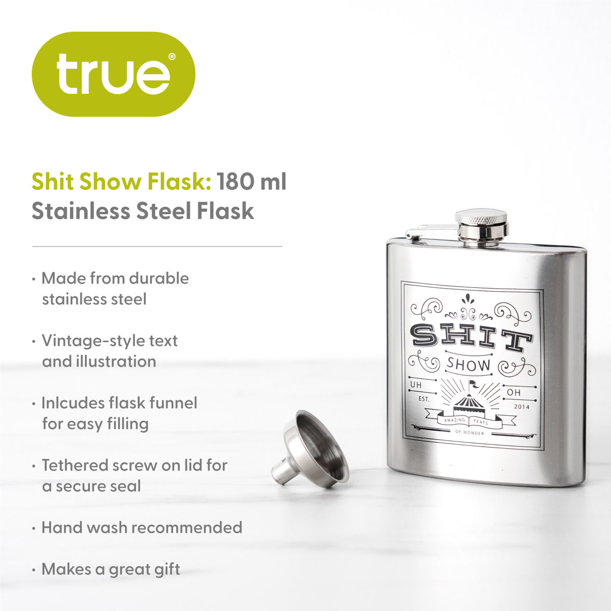 Trueflask 6 oz Stainless Steel Shit Show Flask | Wayfair