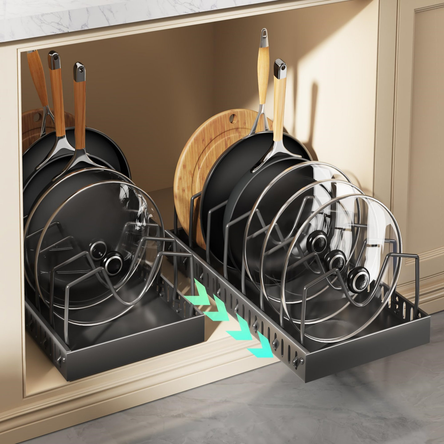 Prep & Savour Pull Out Adjustable Pots and Pans Organizer Under Cabinet ...