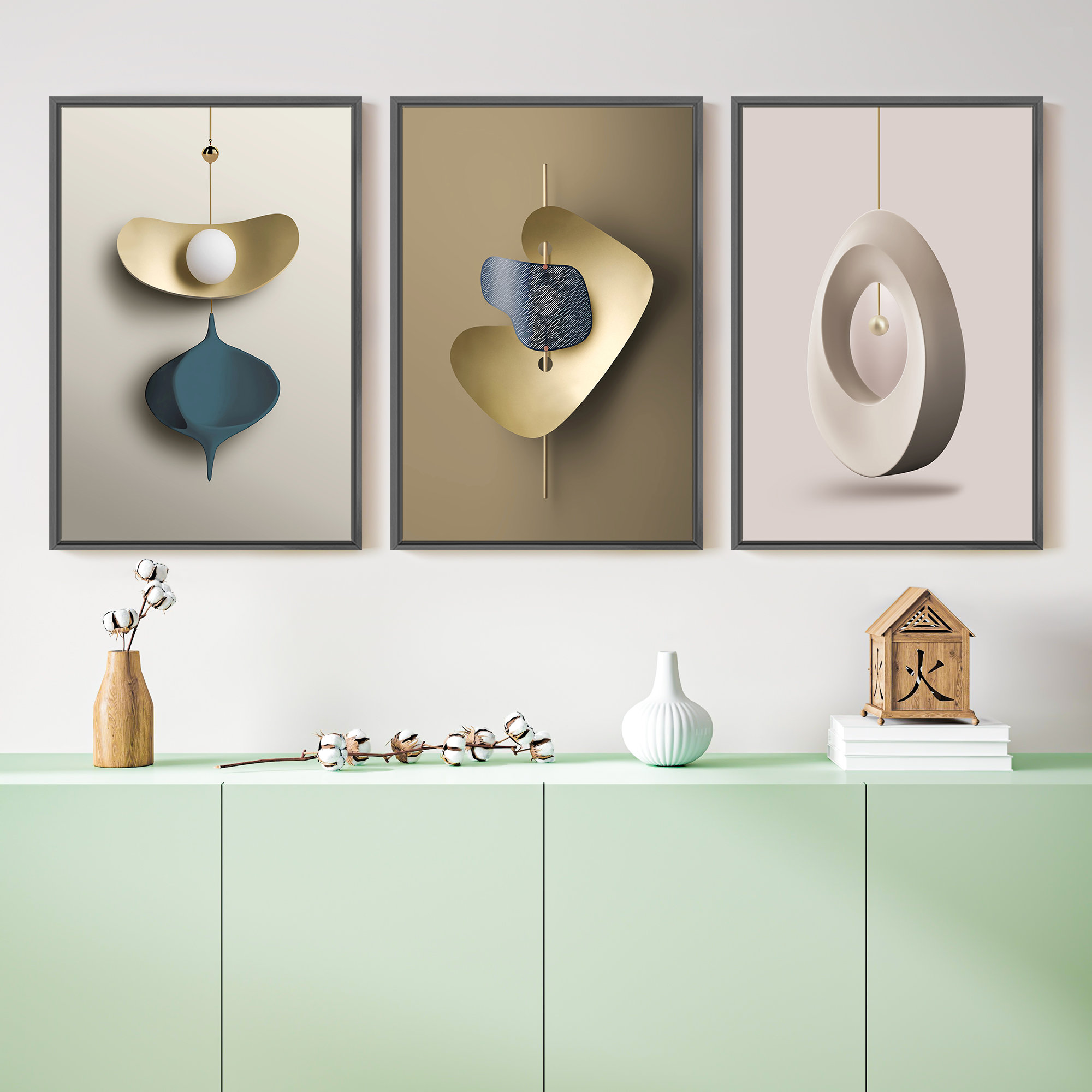 Mercer41 Framed Abstract Modern Wall Art by - 3 Piece Print Set on ...