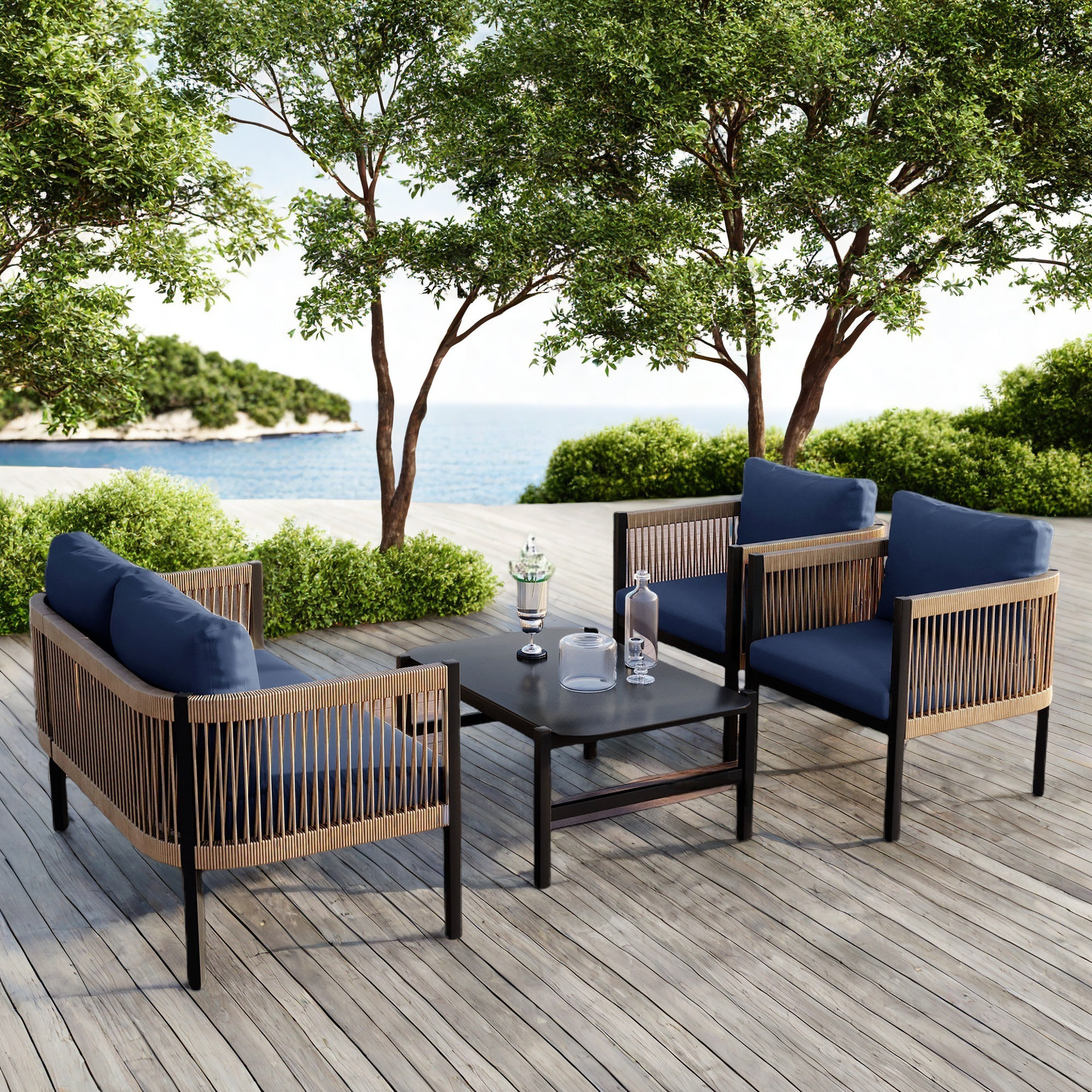 Ebern Designs Multi-person Outdoor Sofa Combination With A Table ...