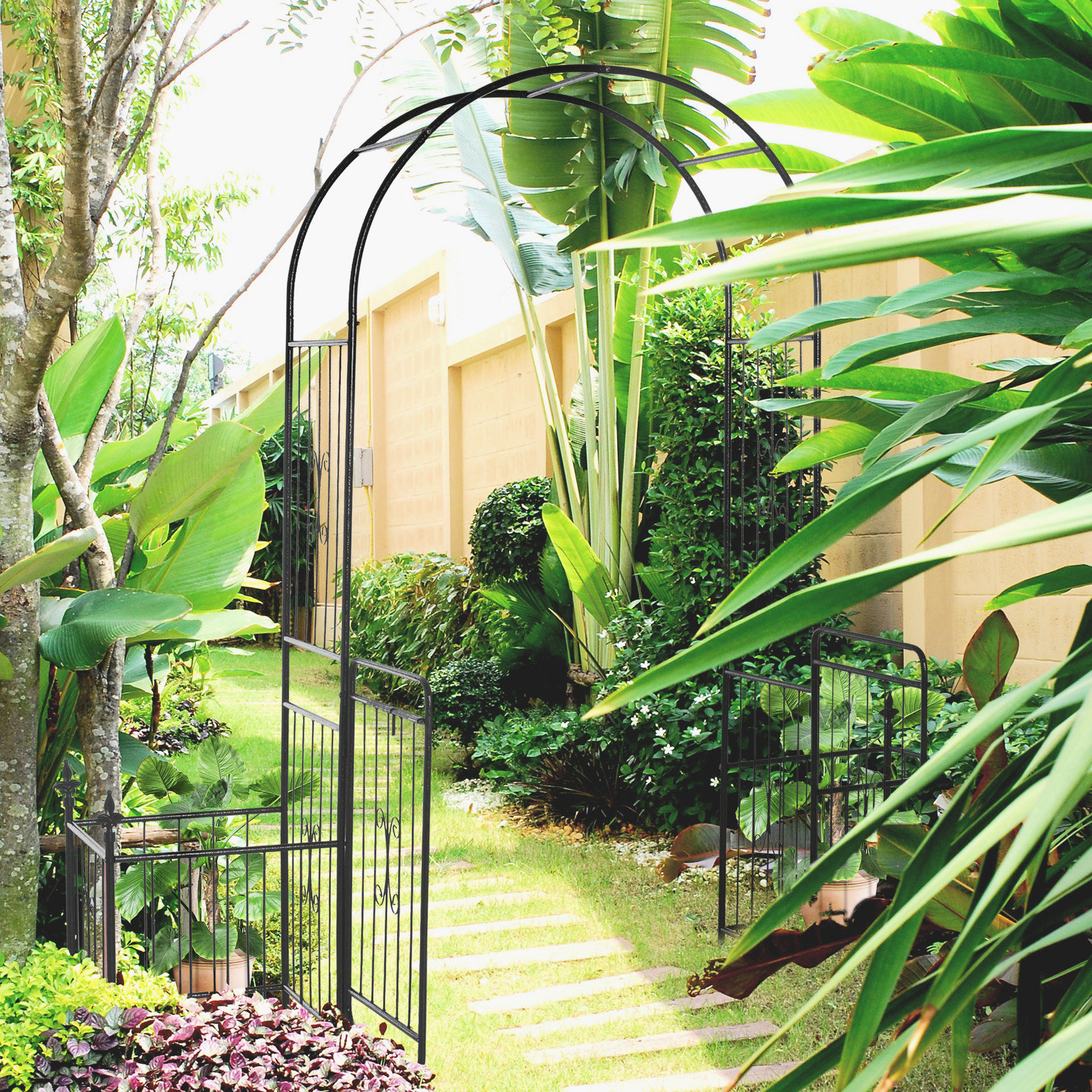 Latitude Run® 86" Metal Garden With Trellis Sides, Locking Gate ...