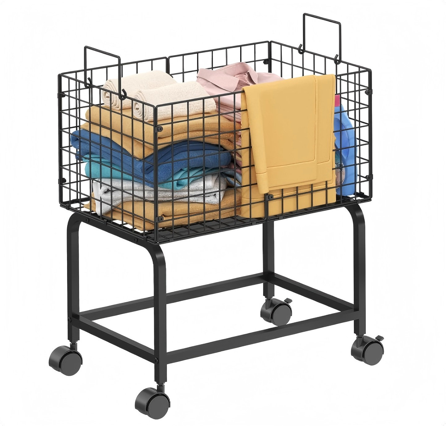 17 Stories Wire Laundry Hamper Cart,Laundry Hamper Trolley With Pull ...