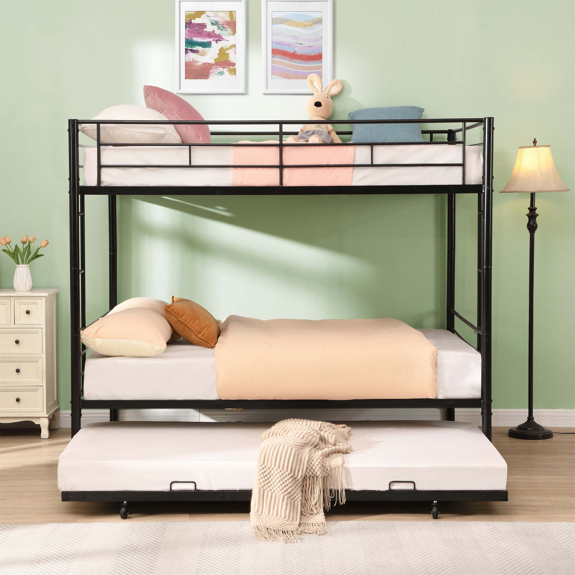 Harriet Bee With Trundle Metal Bunk Bed , No Box Spring Needed, Easy ...