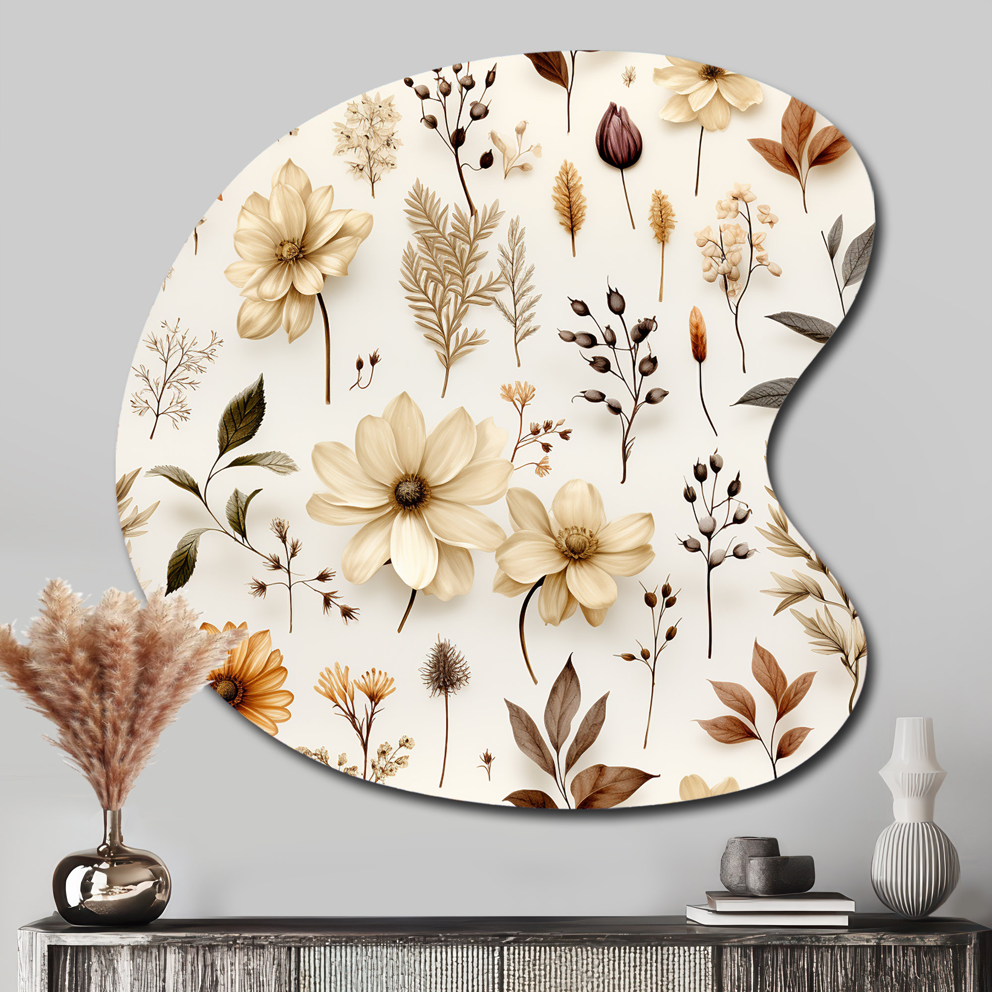 Design Art Rustic Foliage - Plants Drop Shape Assymterical Metal Wall ...