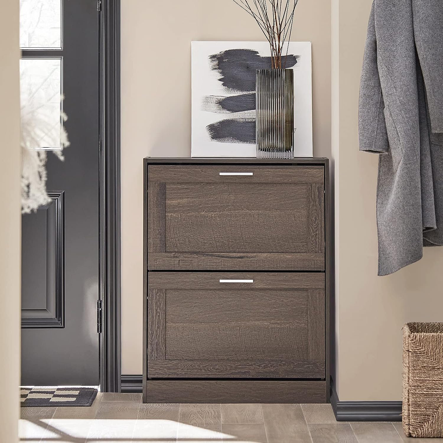 Loon Peak Brown 2 Drawers Shoe Cabinet Shoe Rack Shoe Storage Cupboard ...