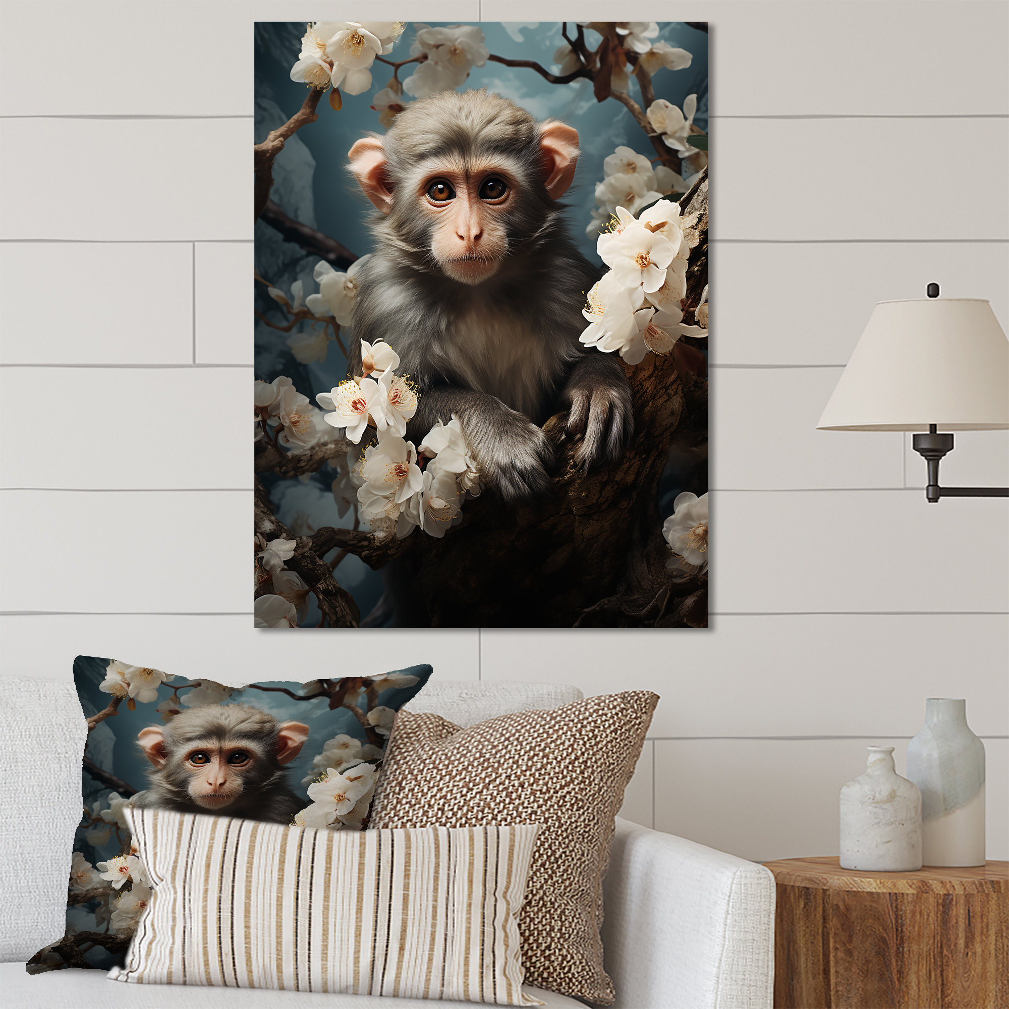 Lark Manor™ Grey Springtime Floral Monkey Palette - Monkey Animal Metal ...