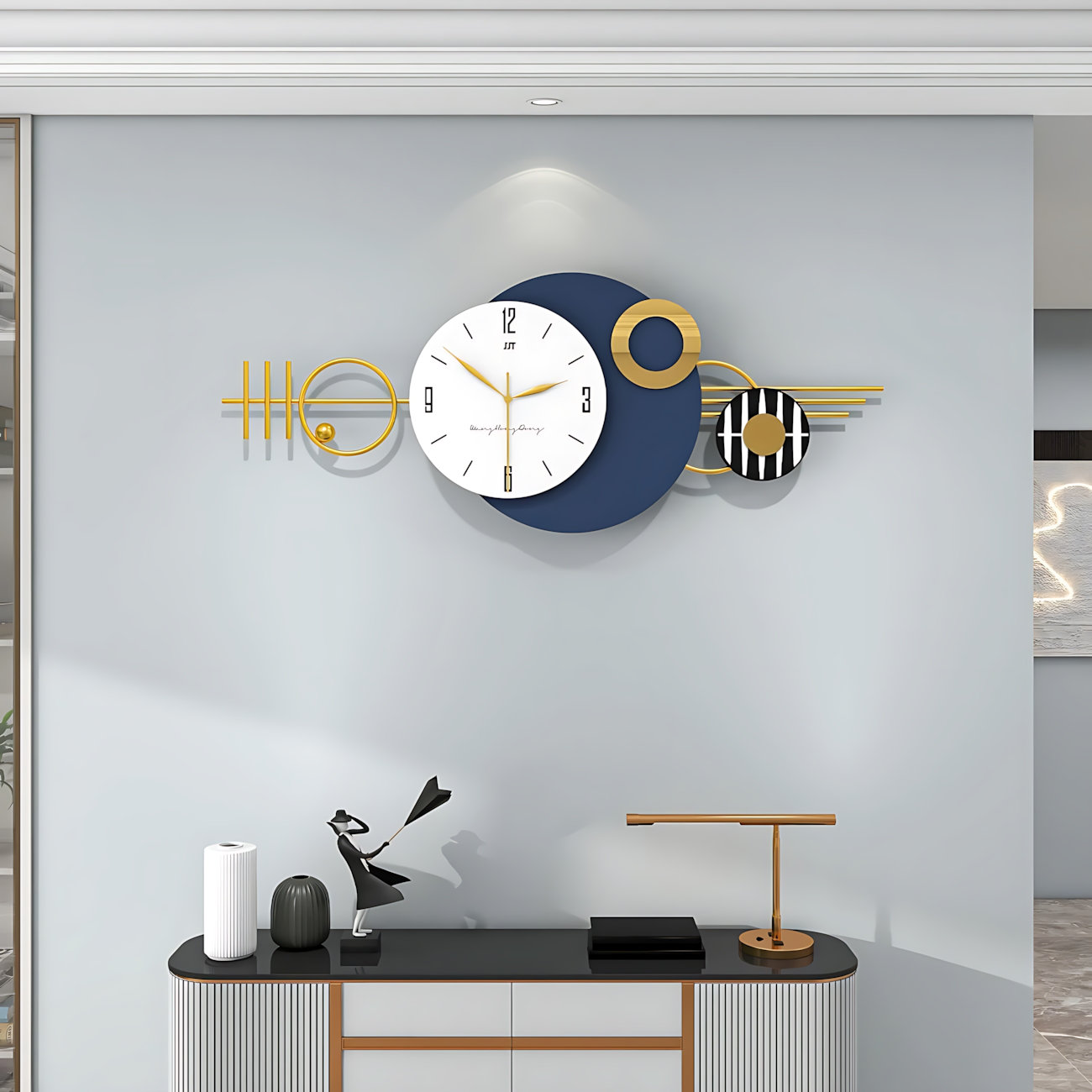 Everly Quinn 39 Inch Big Golden Decorative Modern Wall Clock Battery ...