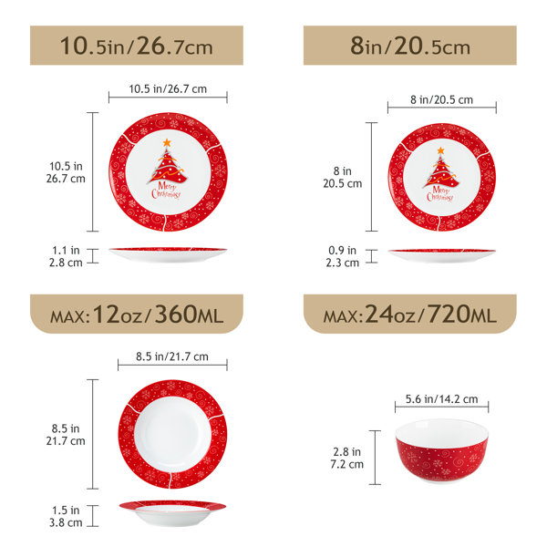 MALACASA 16 Piece Porcelain Christmas Dinnerware Set For Christmas ...